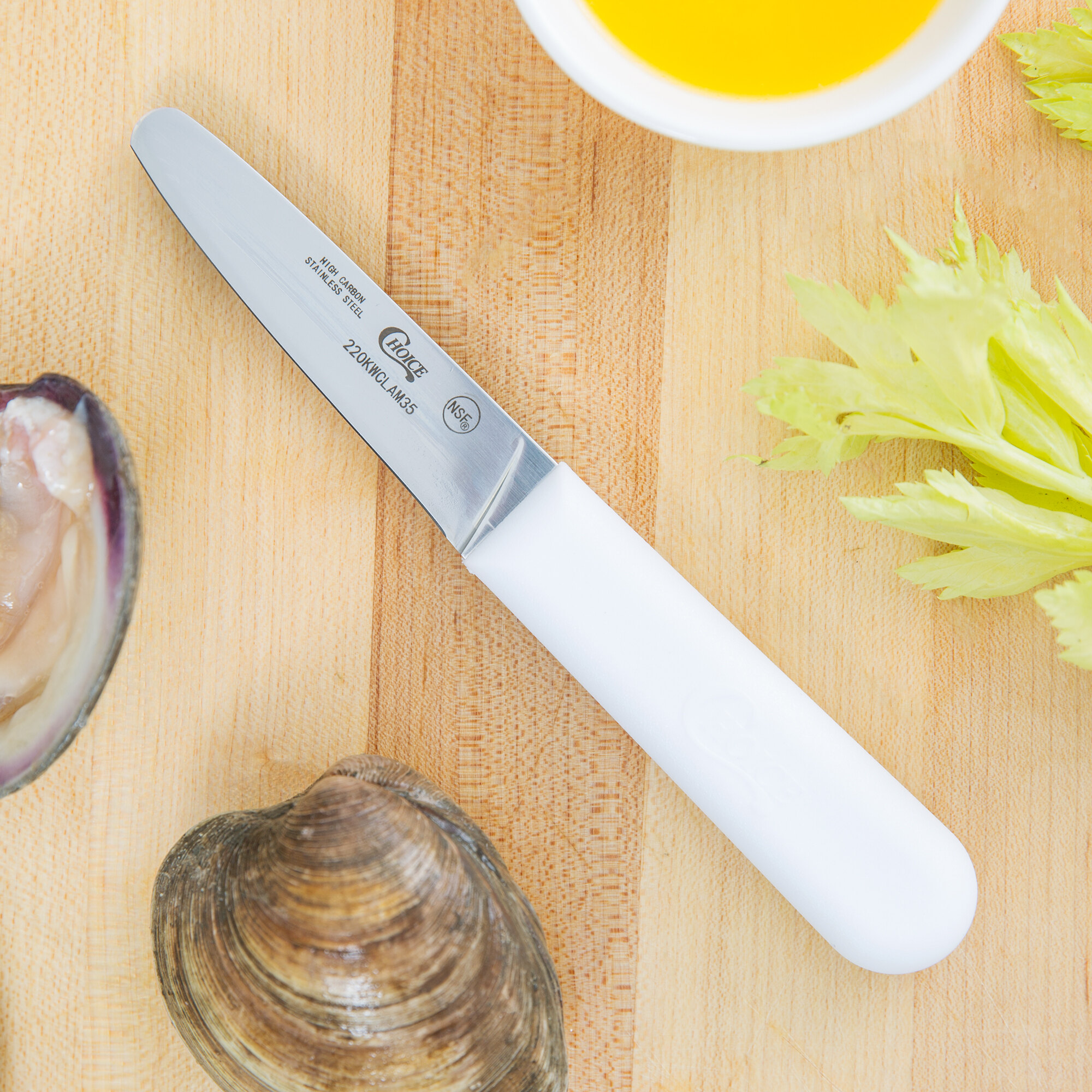 Choice Clam Knife: Stainless Steel, White Handle, 3.25"