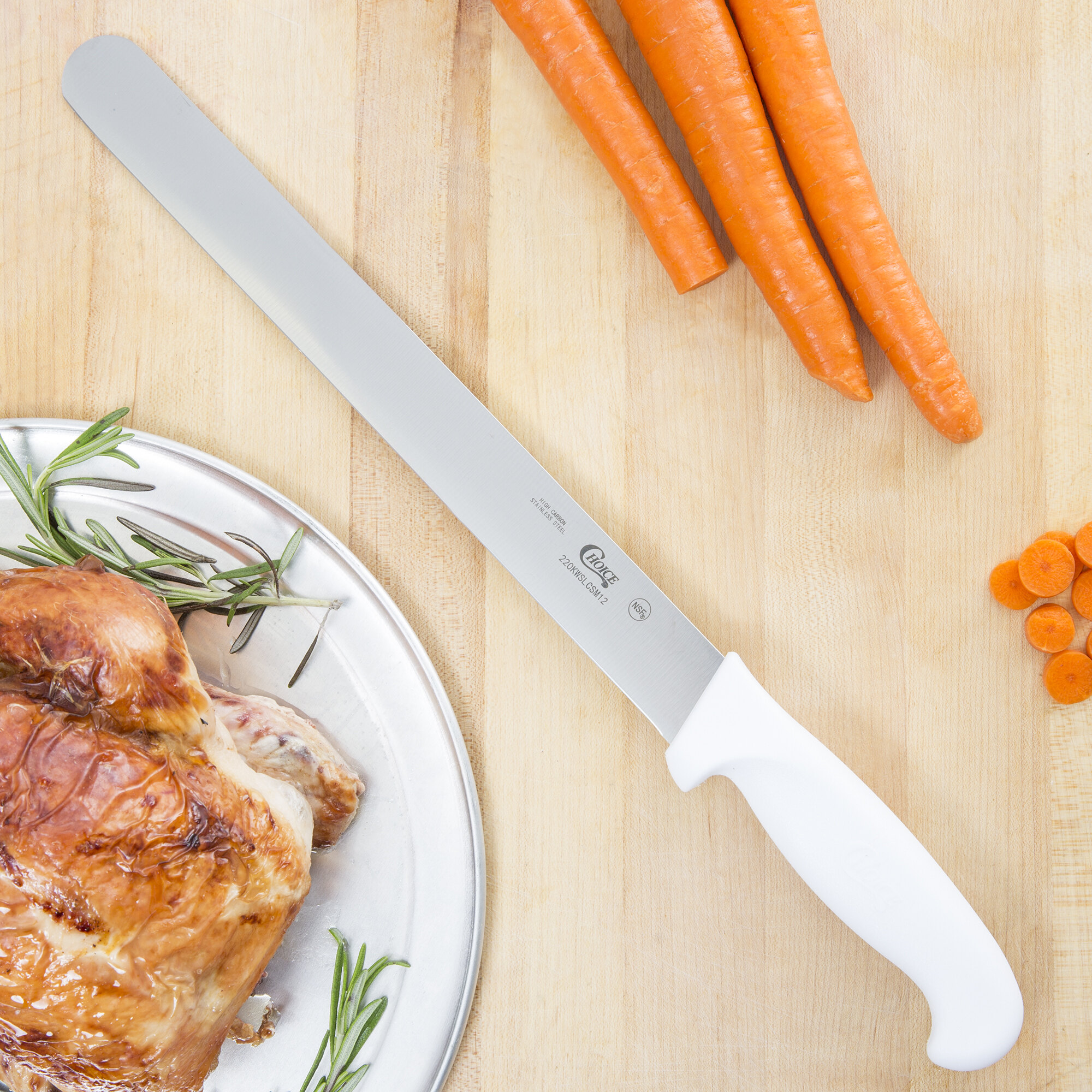 Choice 12" White Straight Edge Slicing Knife