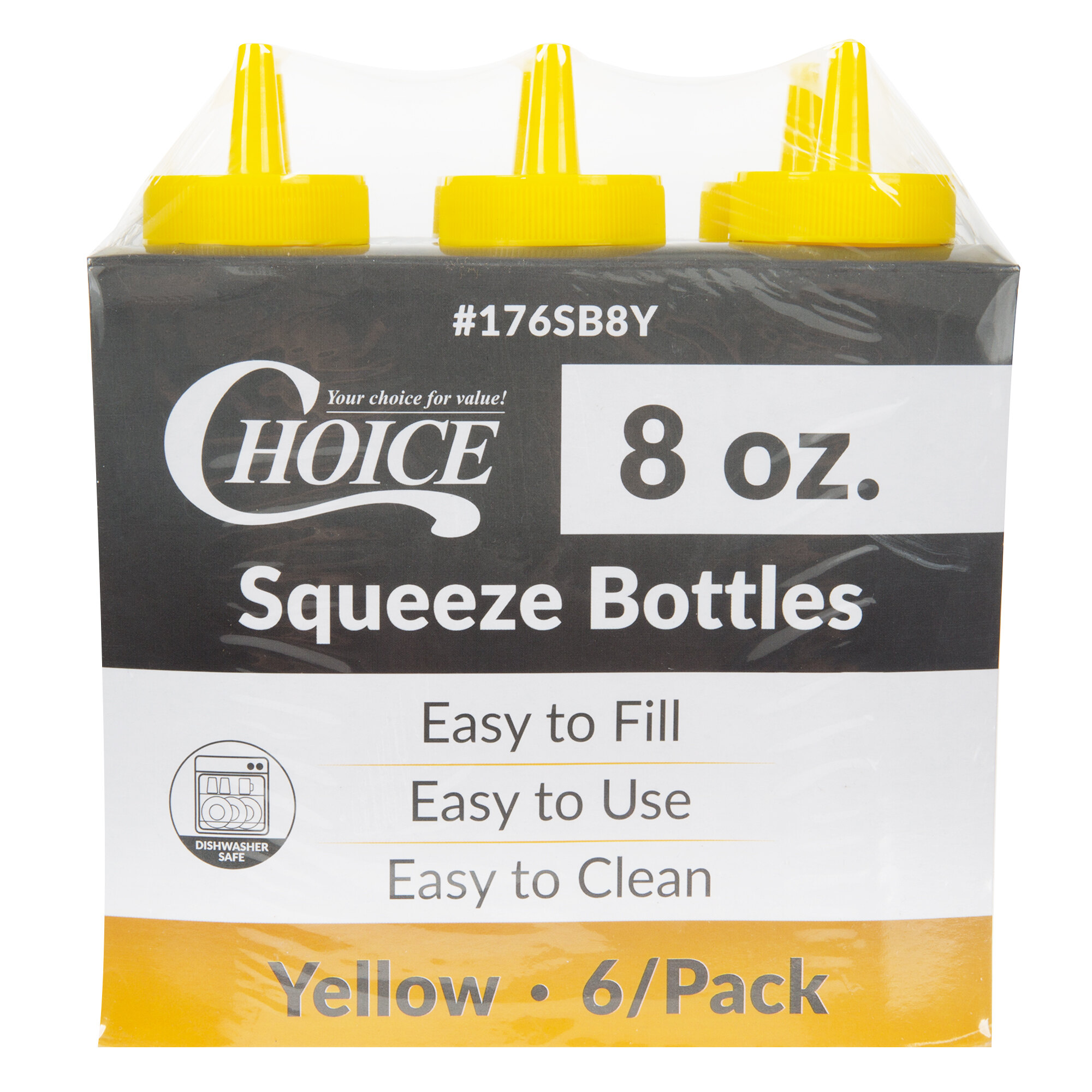 Choice 8 oz. Yellow Squeeze Bottle - 6/Pack