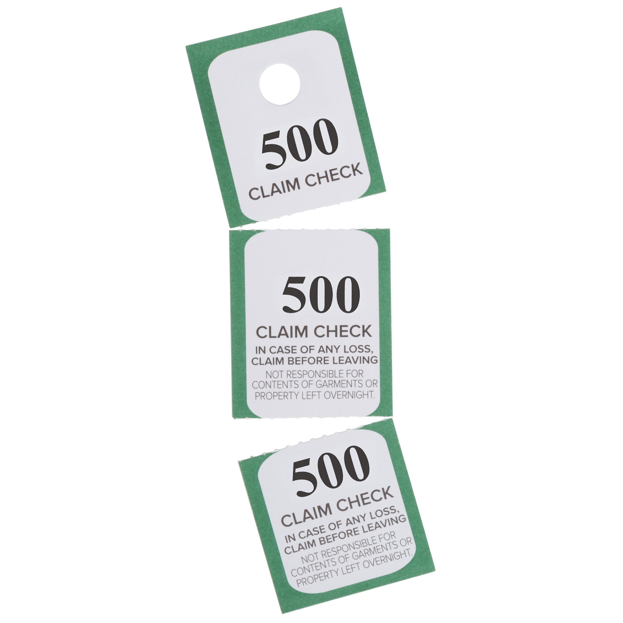 Choice Green 3 Part Paper Coat Room Check Tickets - 500/Box