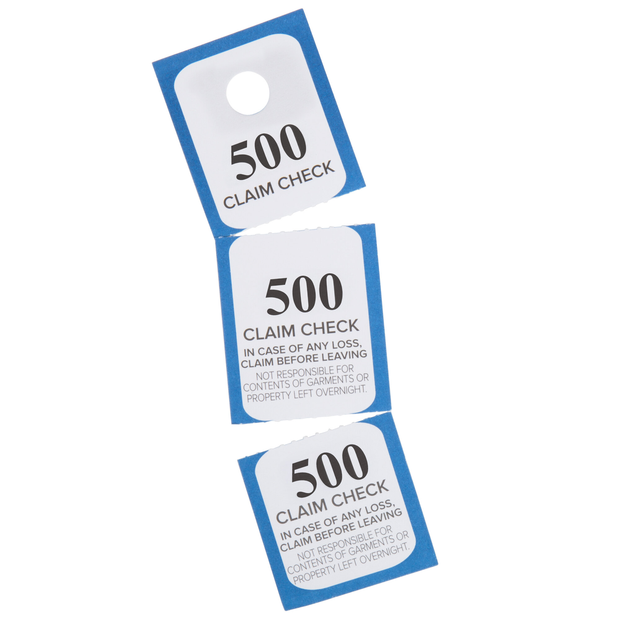 Choice Blue 3 Part Paper Coat Room Check Tickets - 500/Box