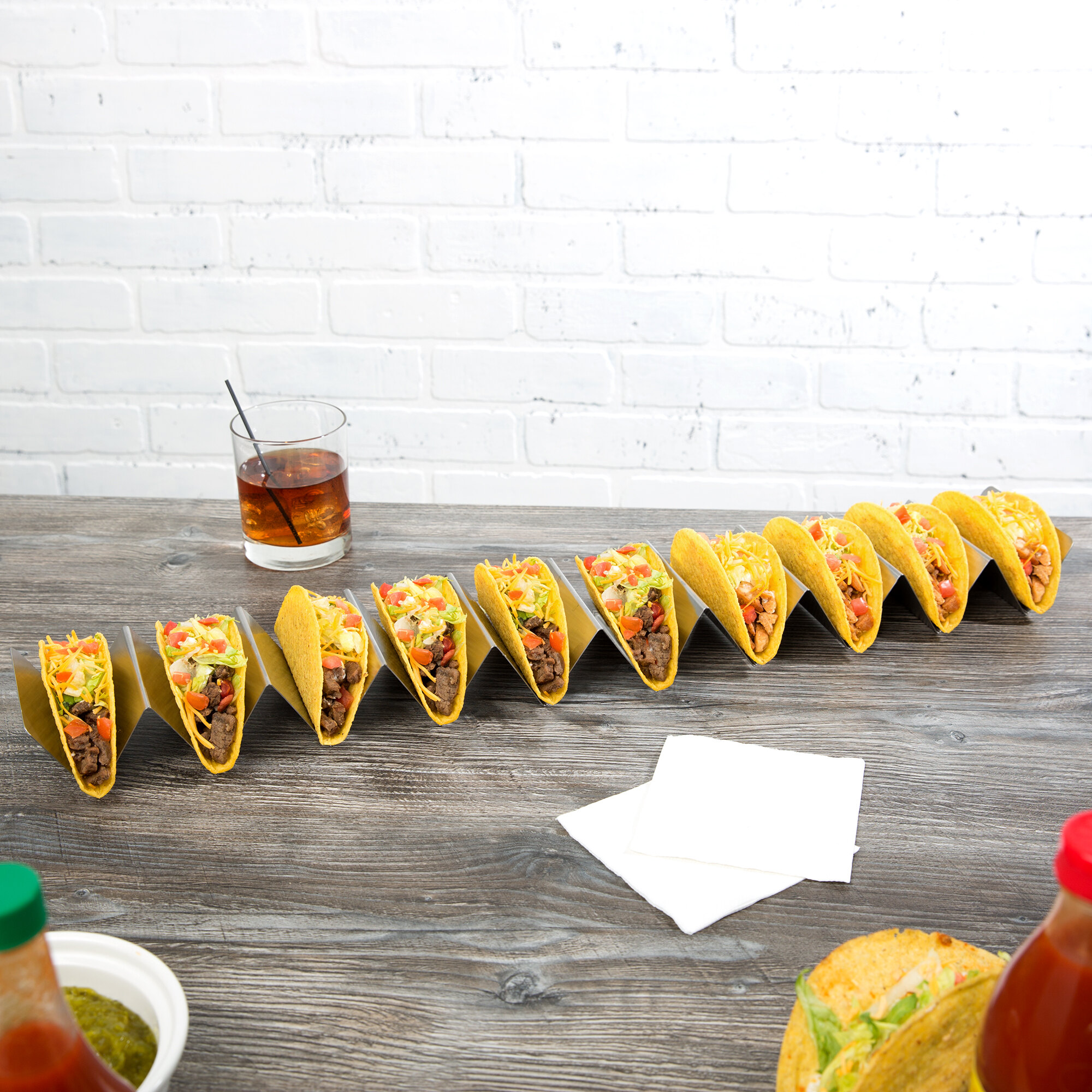 Choice 26 1/2" x 4" x 2" Stainless Steel Full Size Taco Holder with 9 ...