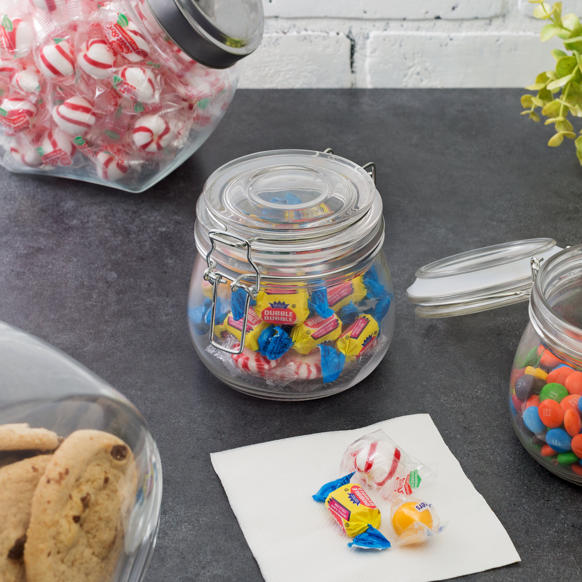 Choice 17 oz. Hinge Top Glass Storage Jar - 4/Pack