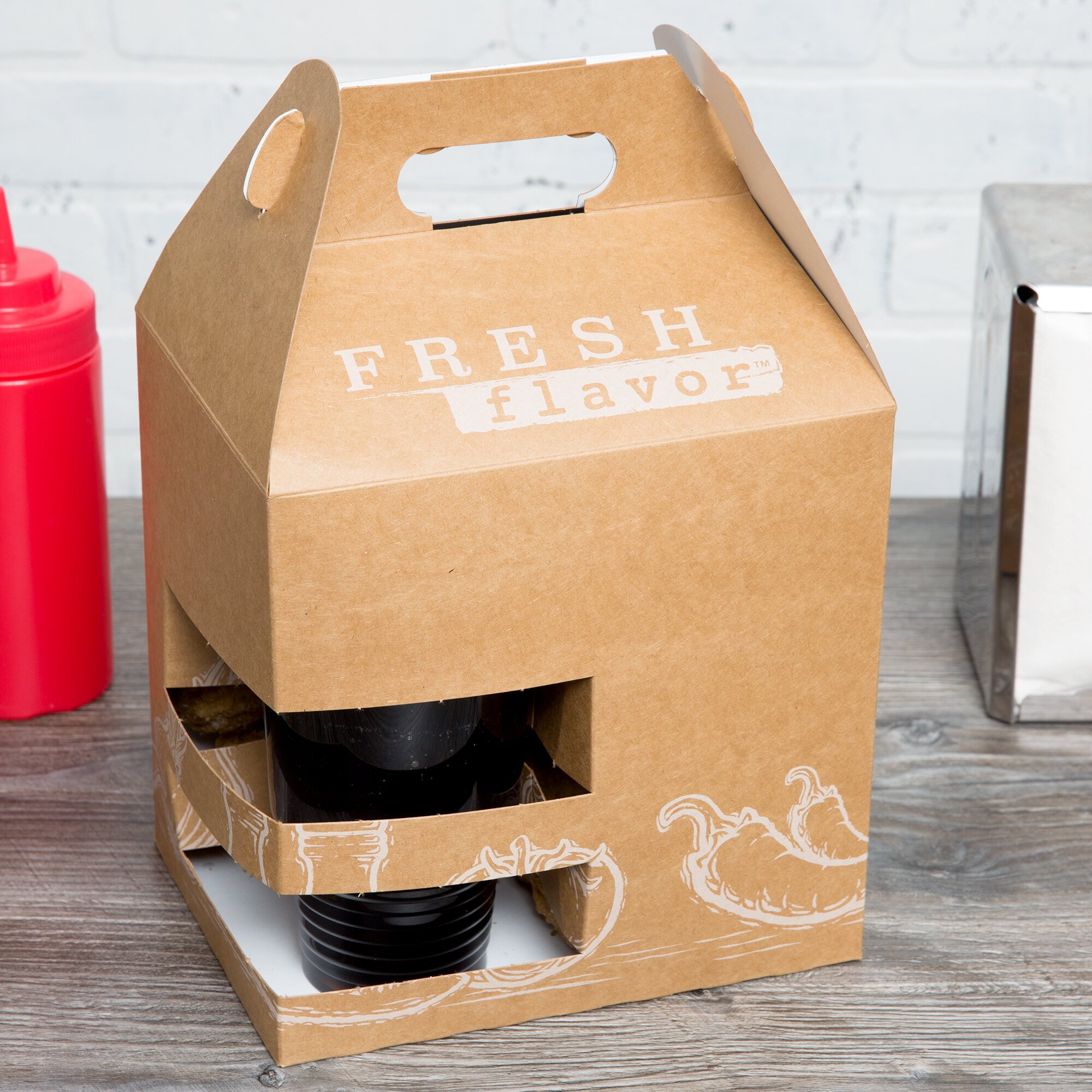 8" x 6" x 8" Barn Take Out Lunch Box / Chicken Box with Cup Holder and ...