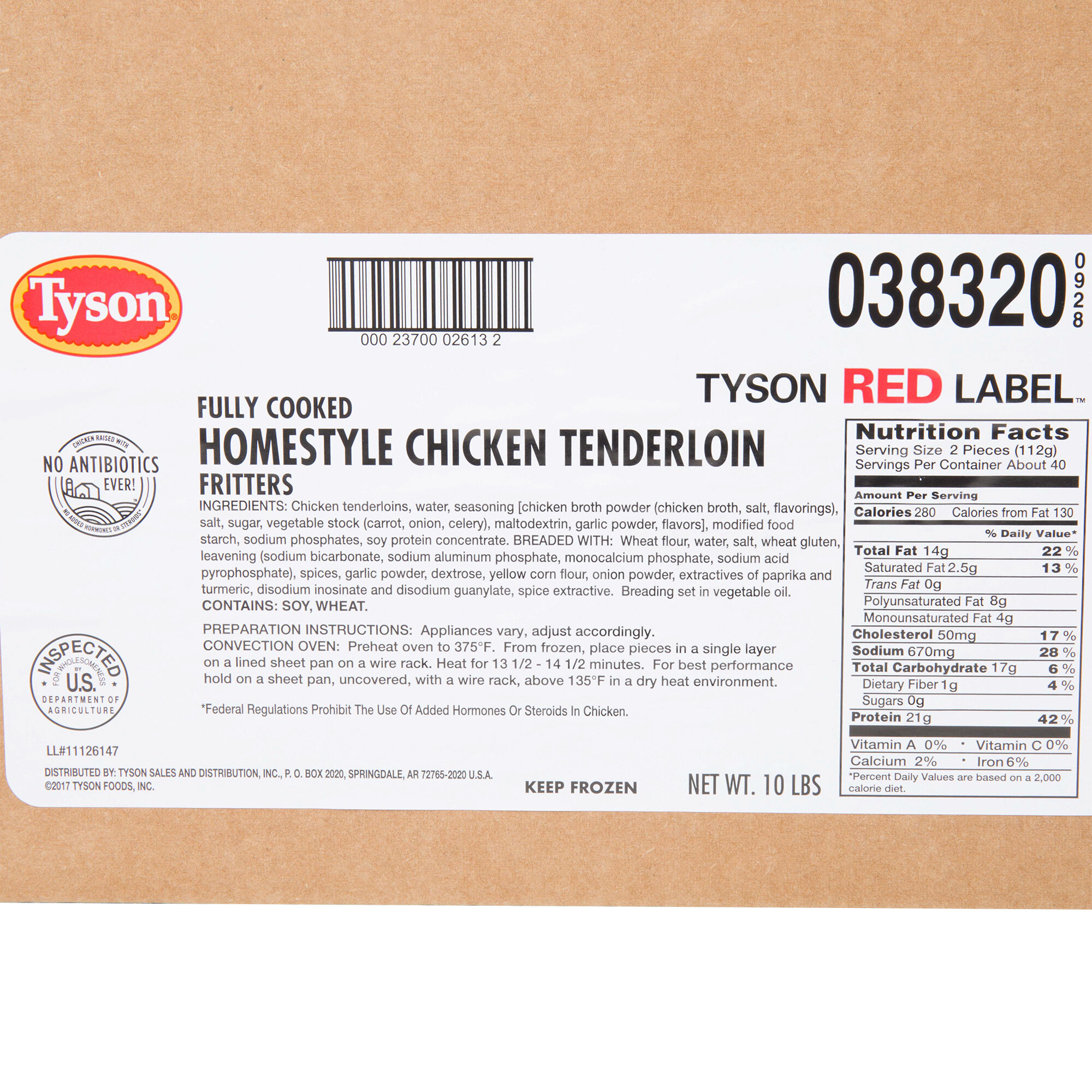 Tyson Red Label 5 Lb Bag Of Fully Cooked Homestyle Chicken Tenderloin Fritters 2case