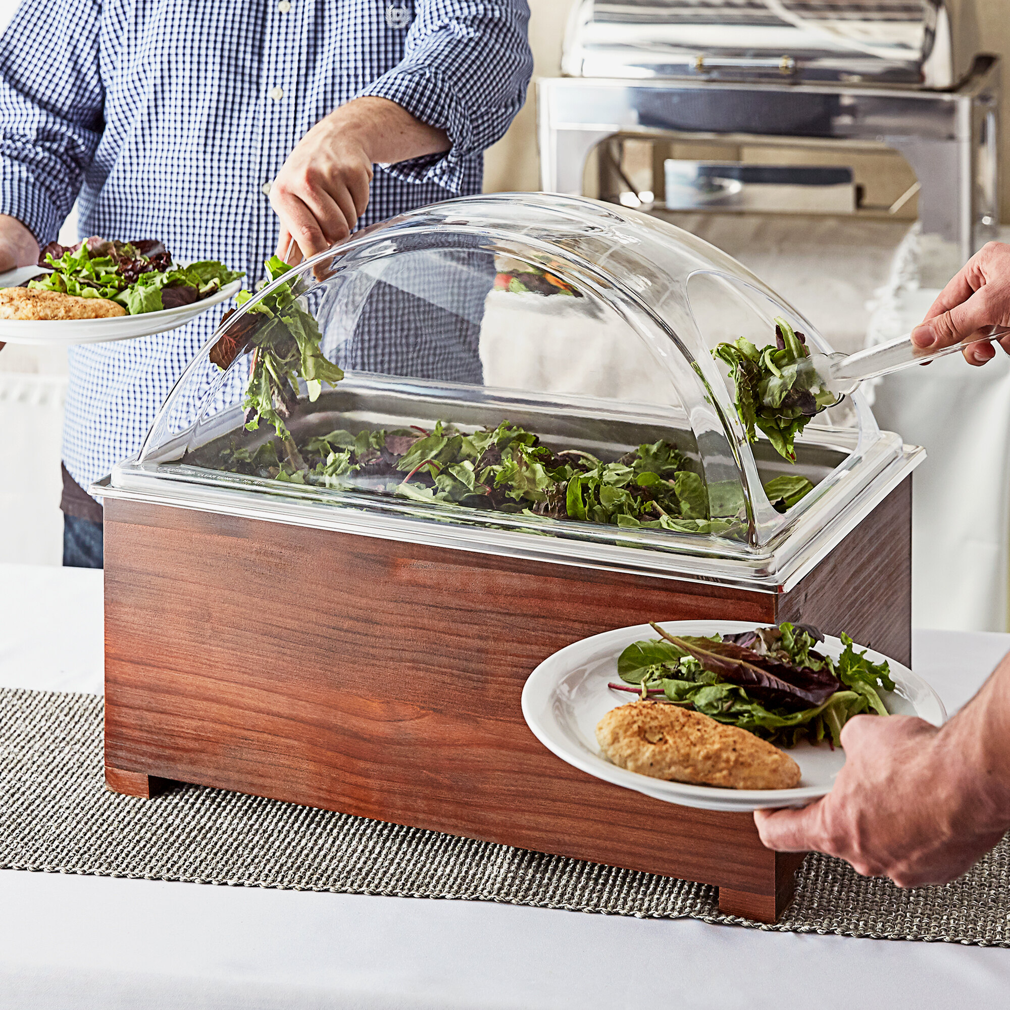 Choice 8.3 Qt. Full Size Wood Chafer with Mahogany Wood Stand and Dome ...