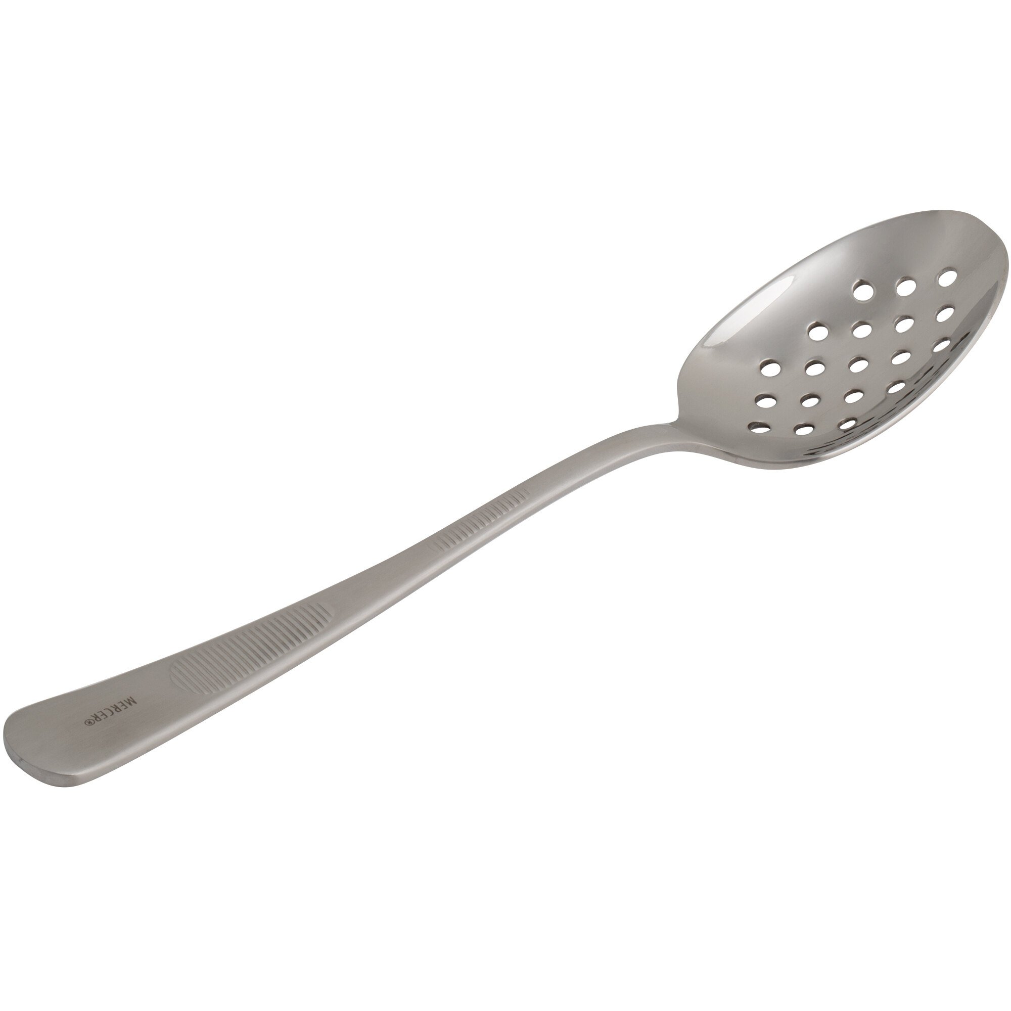 Mercer Culinary M35161 7 7/8" Stainless Steel Perforated Bowl Plating Spoon