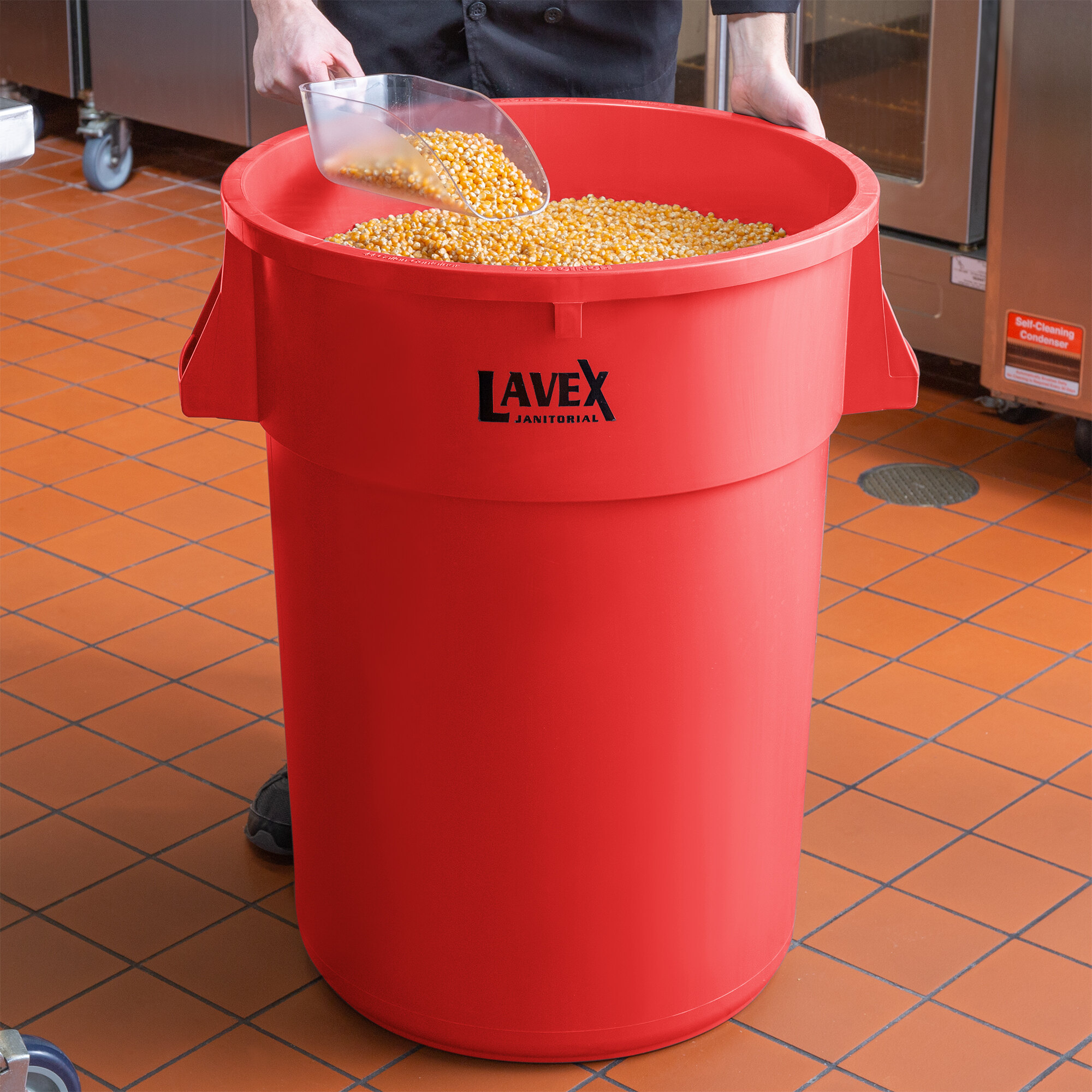 Lavex Janitorial 44 Gallon Red Round Commercial Trash Can