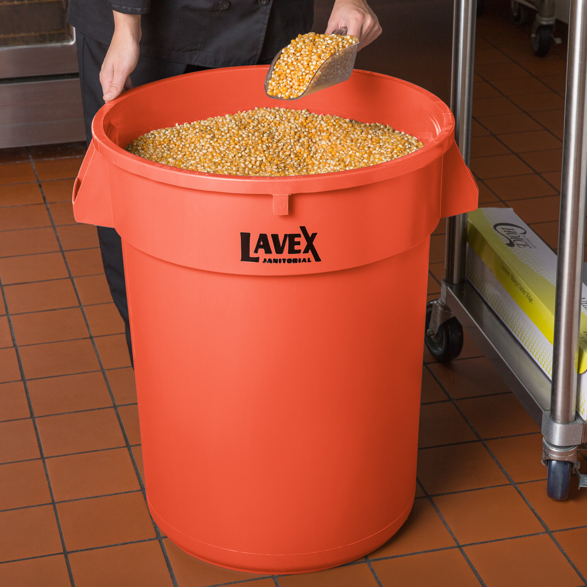 Lavex Janitorial 32 Gallon Orange Round Commercial Trash Can