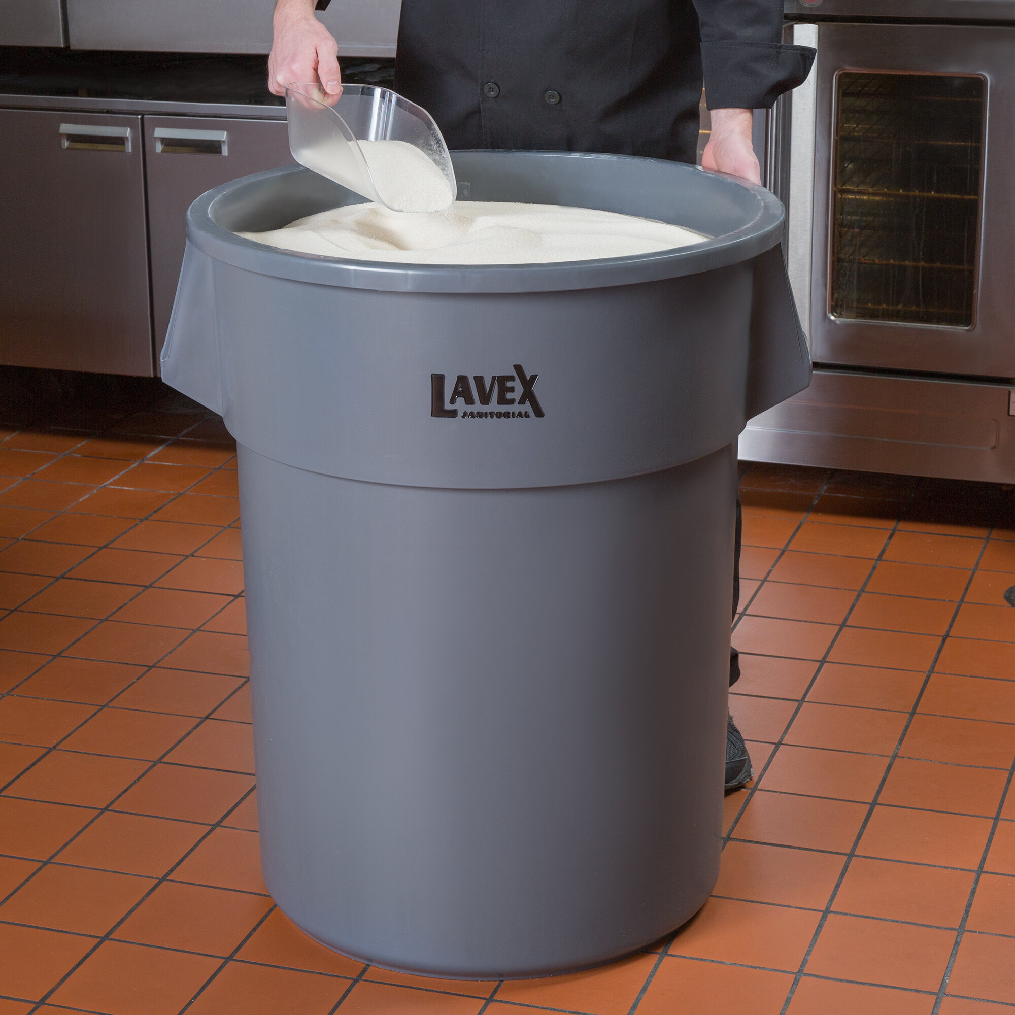 Lavex Janitorial 55 Gallon Gray Round Commercial Trash Can