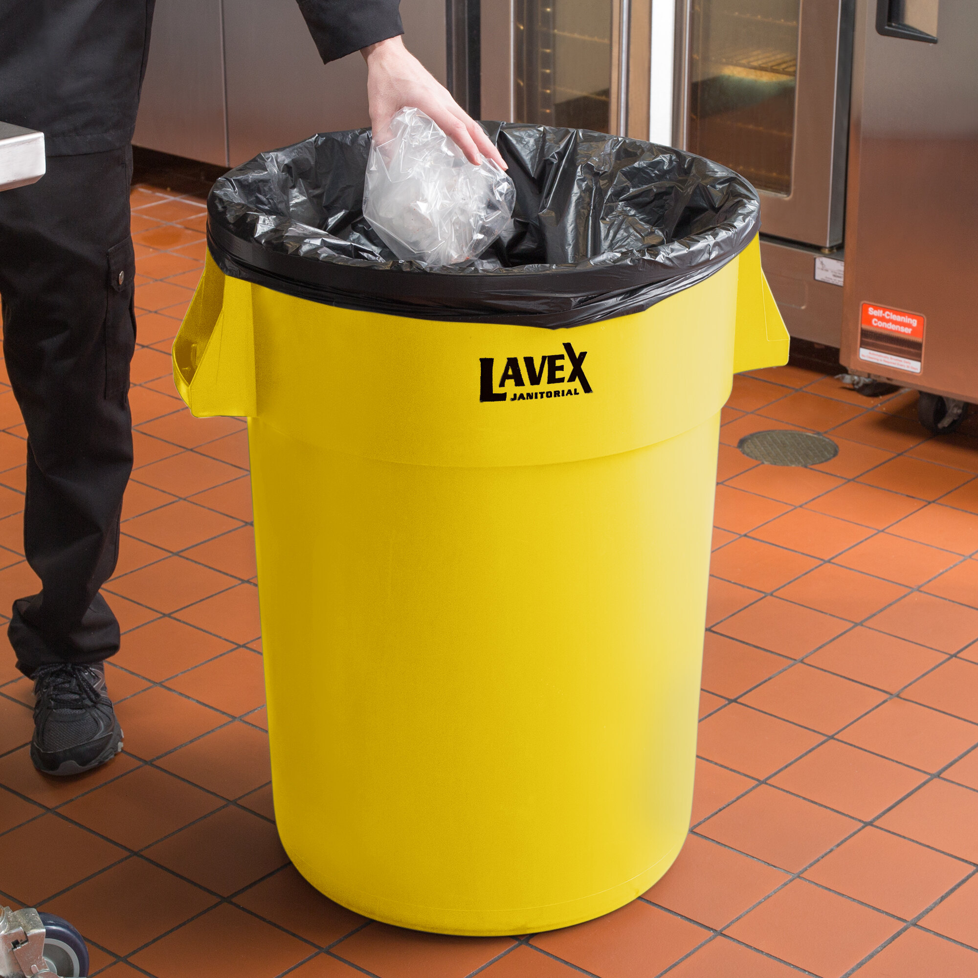 Lavex Janitorial 44 Gallon Yellow Round Commercial Trash Can