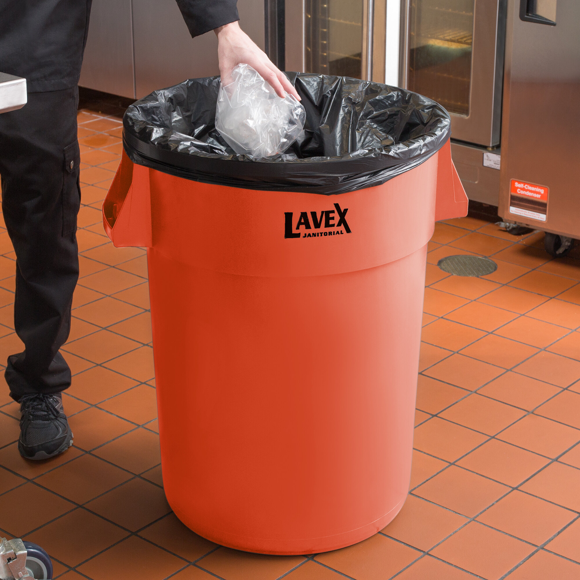 Lavex Janitorial 44 Gallon Orange Round Commercial Trash Can