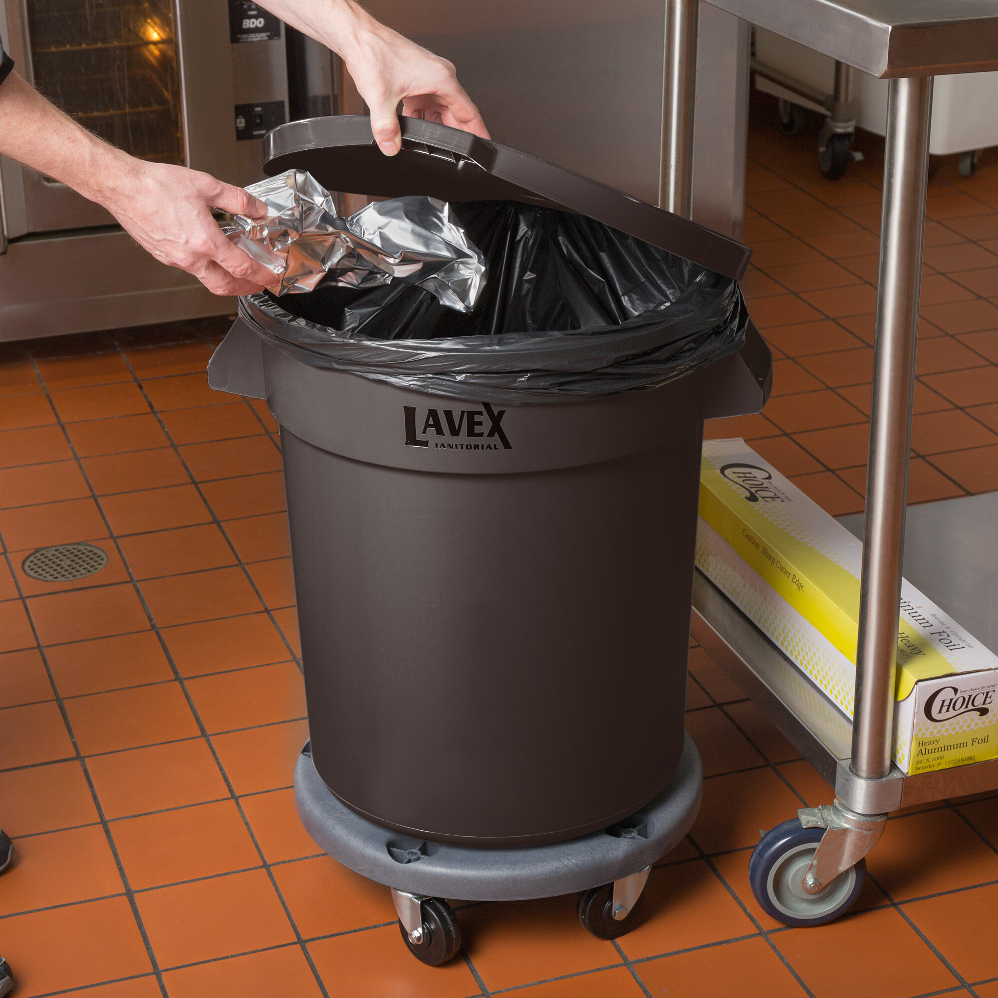 Lavex Janitorial 20 Gallon Brown Round Commercial Trash Can with Lid ...