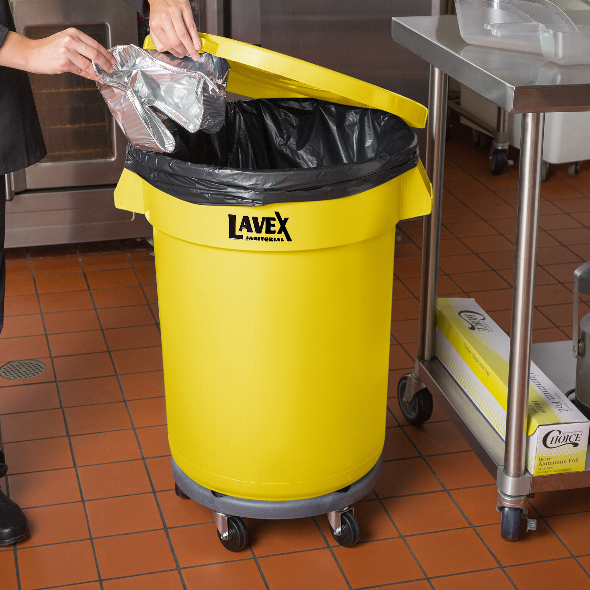 Lavex Janitorial 32 Gallon Yellow Round Commercial Trash Can with Lid ...