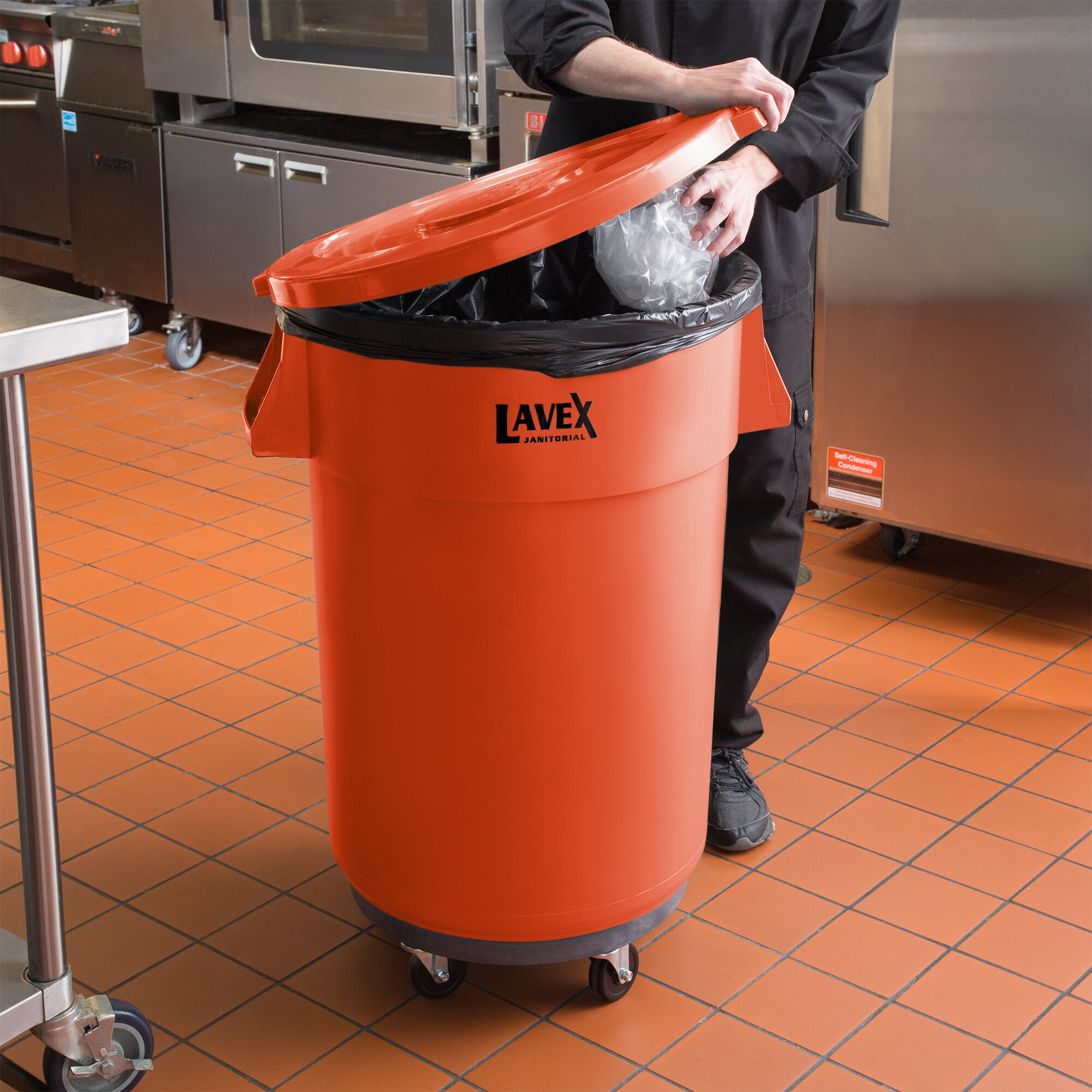 Lavex Janitorial 44 Gallon Orange Round Commercial Trash Can with Lid ...