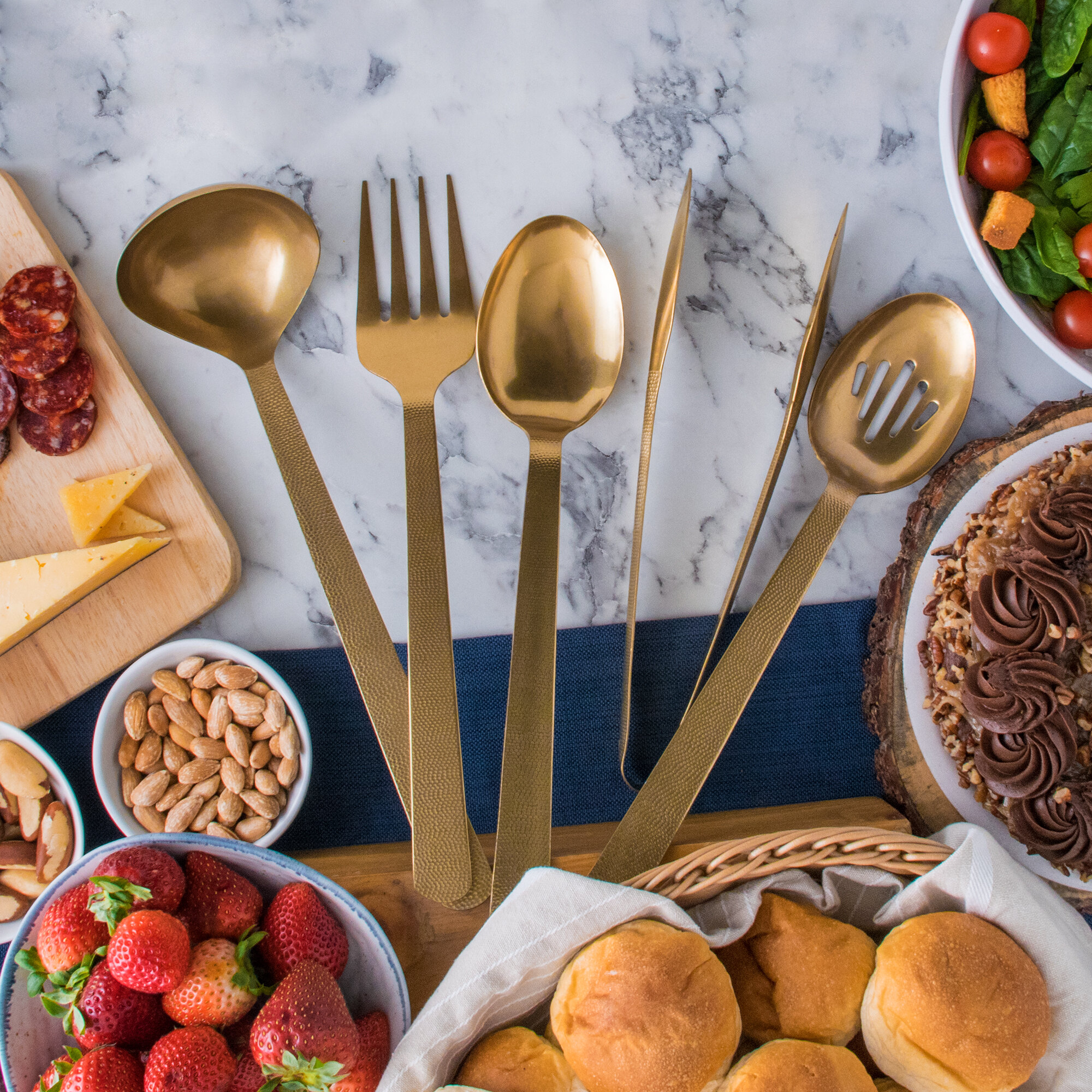 American Metalcraft 5-Piece Hammered Gold Vintage Serving Utensils Set