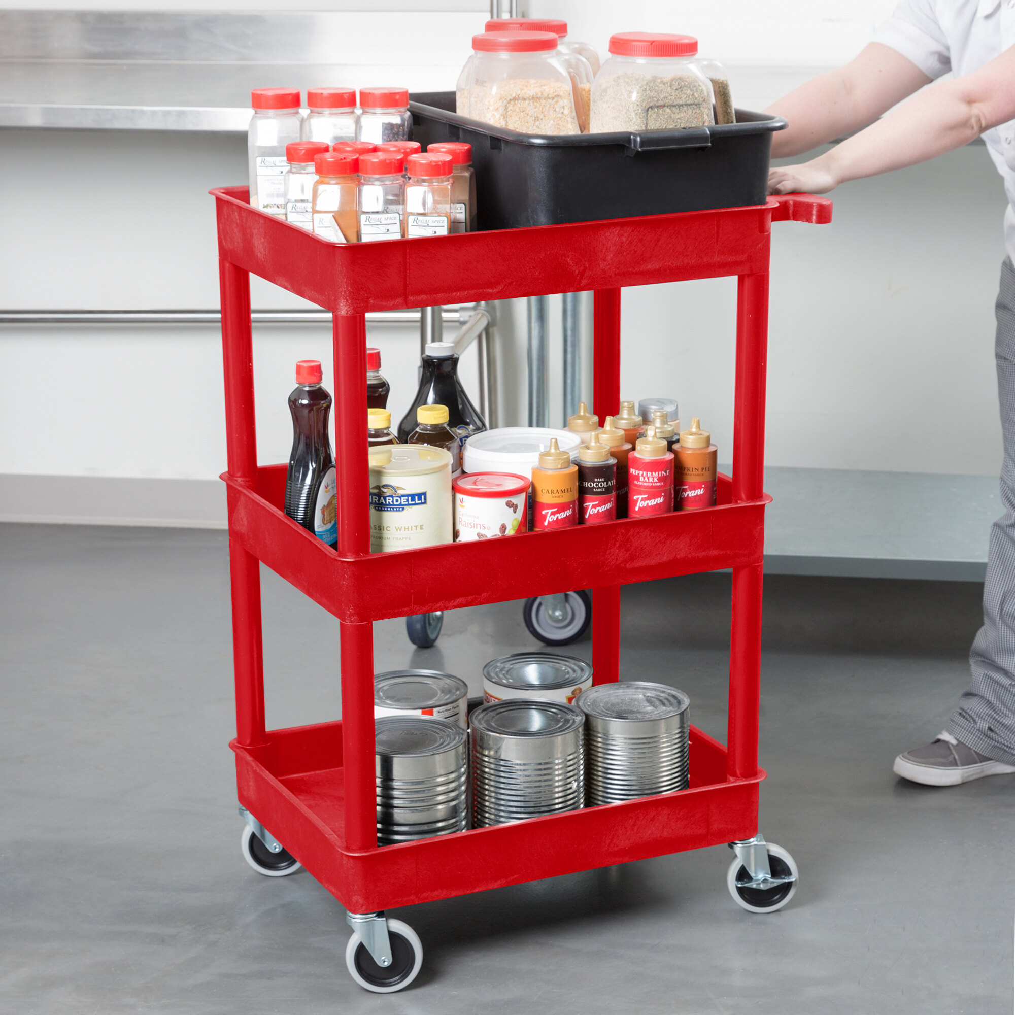 Luxor RDSTC111RD Red 3 Tub Utility Cart - 18" x 24" x 38 1/2"