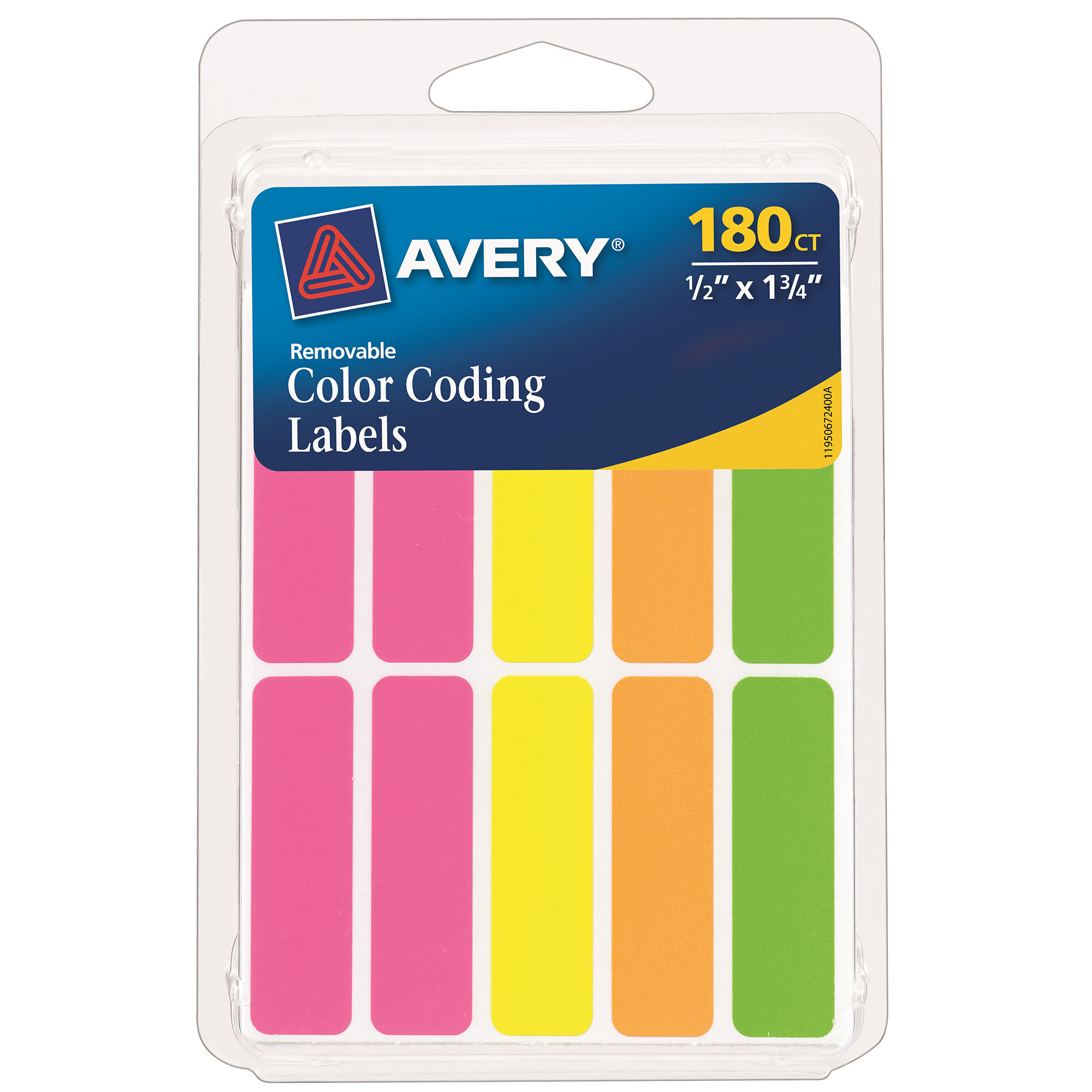 Avery 06724 1/2" x 1 3/4" Assorted Neon Color Write-On Color-Coding ...