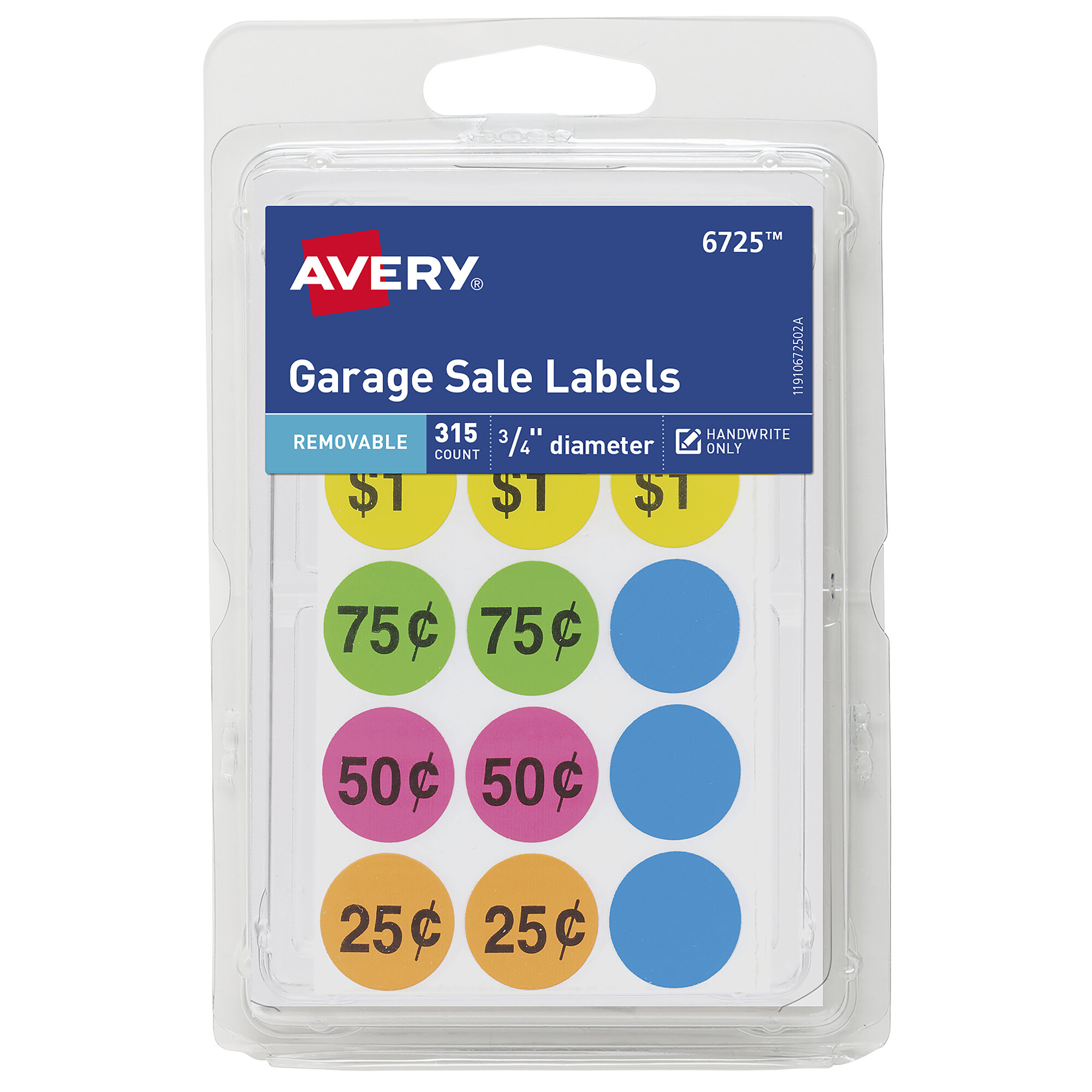 Avery 06725 3/4" Assorted Neon Color Round Preprinted Garage Sale ...