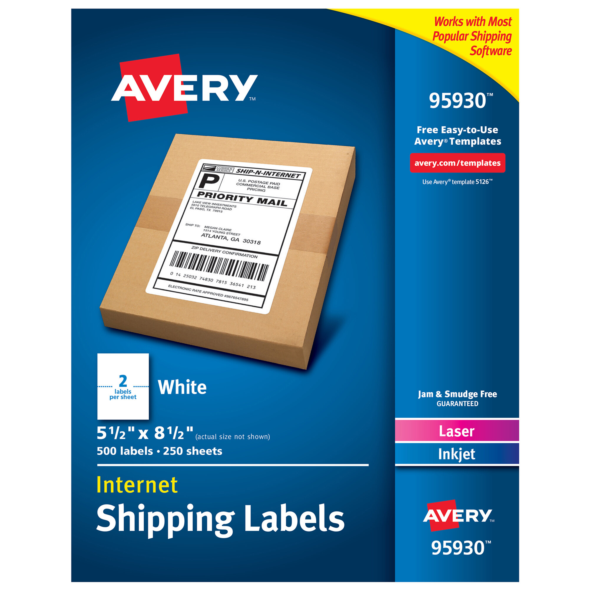 Avery 95930 5 1 2 X 8 1 2 White Permanent Printable Bulk Shipping 