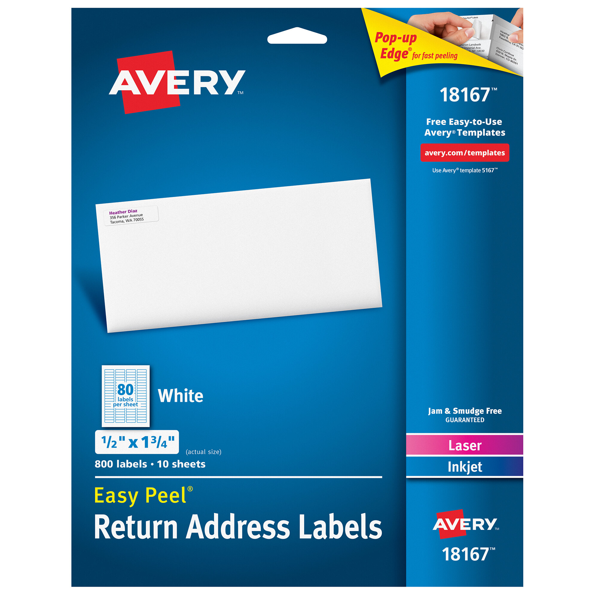 Avery 18167 Easy Peel 1 2 X 1 3 4 White Sure Feed Return Address 