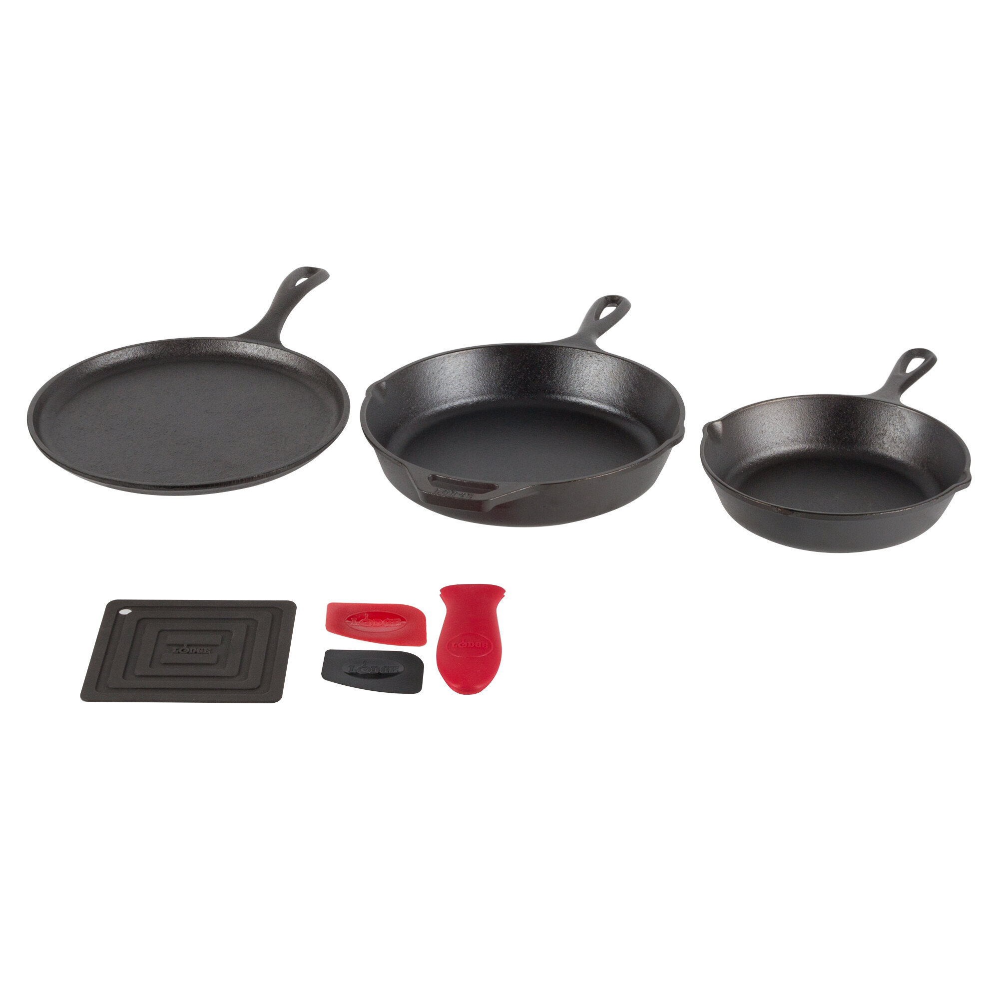 Lodge 7-Piece Essential Pre-Seasoned Cast Iron Skillet Set - Includes 8 ...