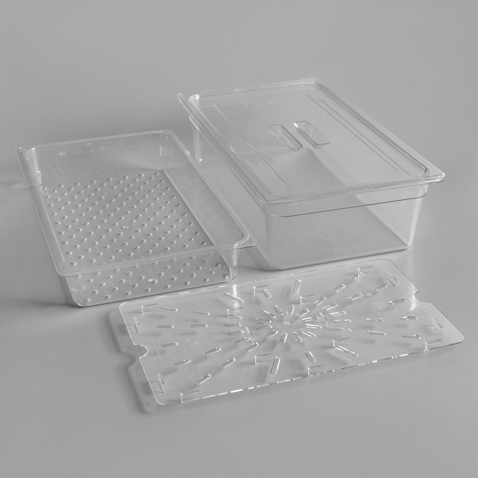 Cambro Camwear Full Size Clear Polycarbonate Food Pan with Colander Pan ...
