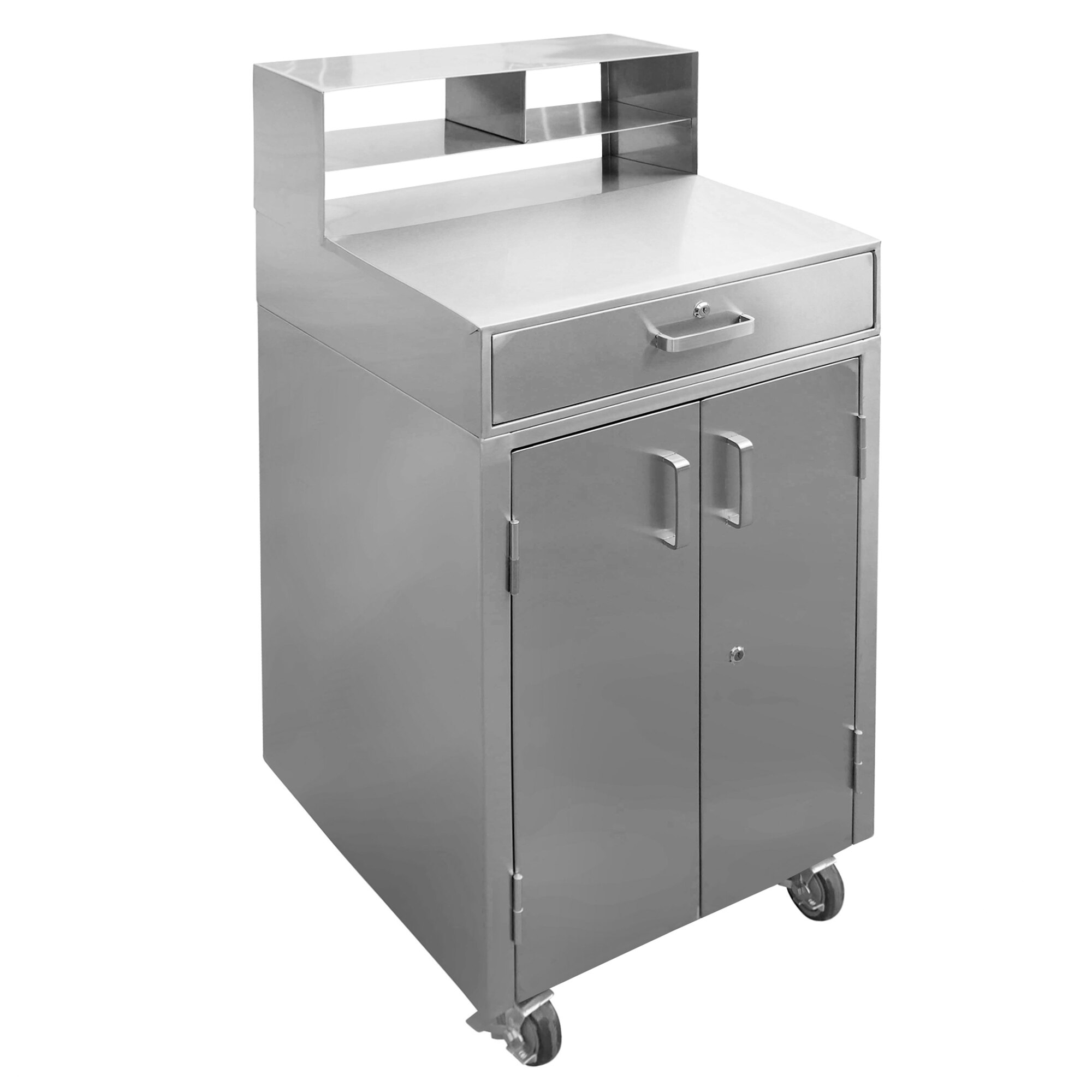 25" Stainless Steel Mobile Receiving Desk with Cabinet Storage