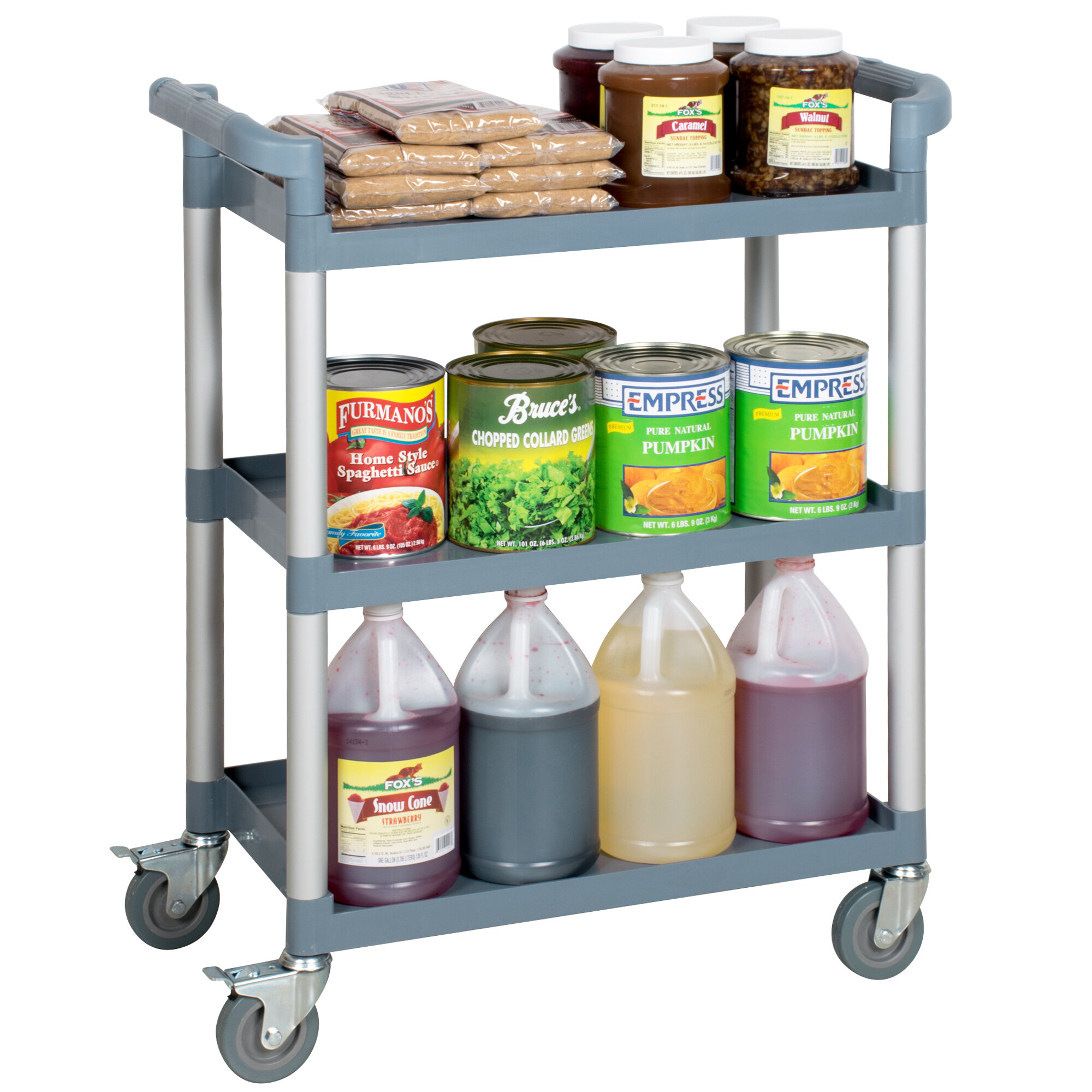 Choice Gray Utility / Bussing Cart with Three Shelves - 32" x 16"