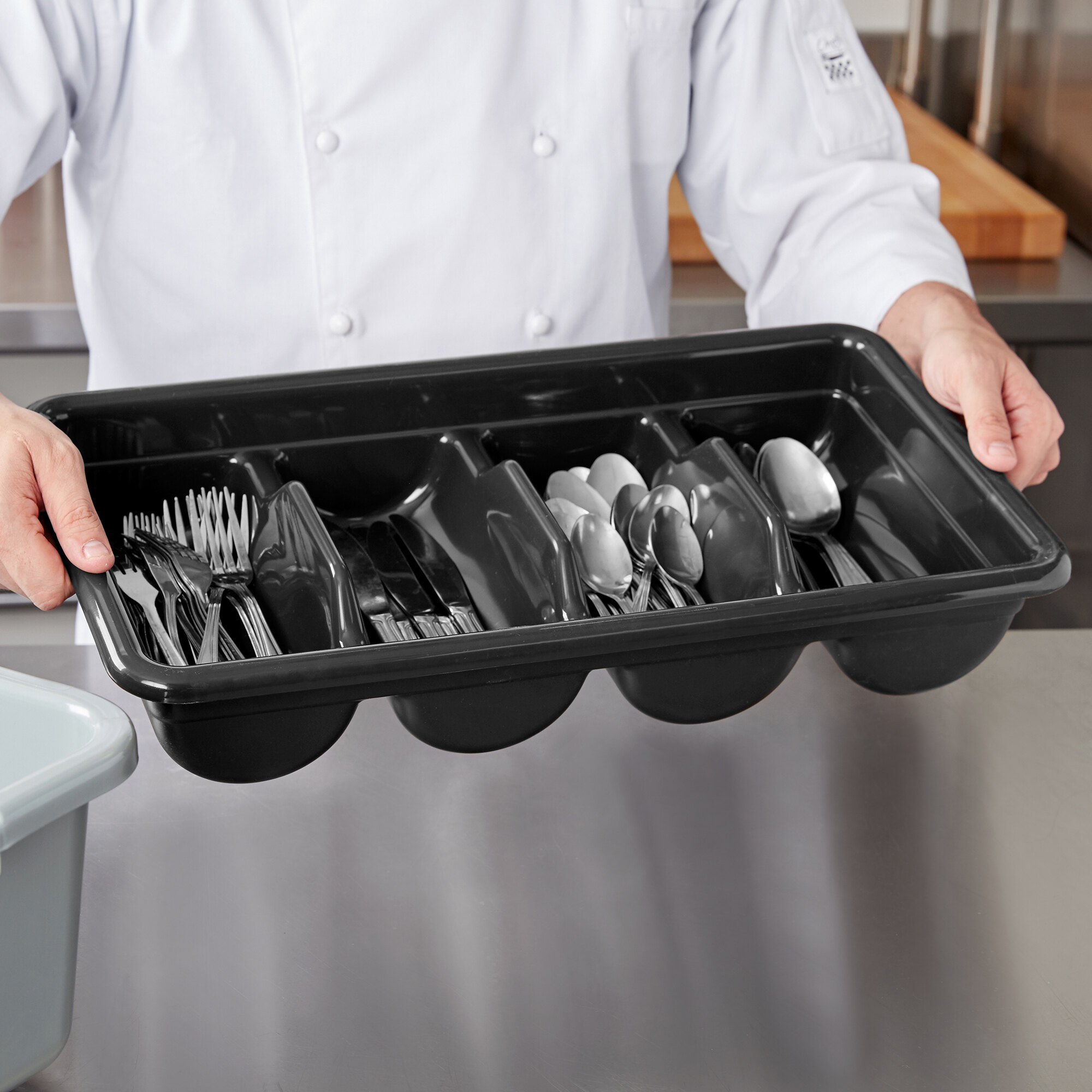 Cambro 1120CBPL110 Poly Cambox Black 4-Compartment Polyethylene Cutlery Box