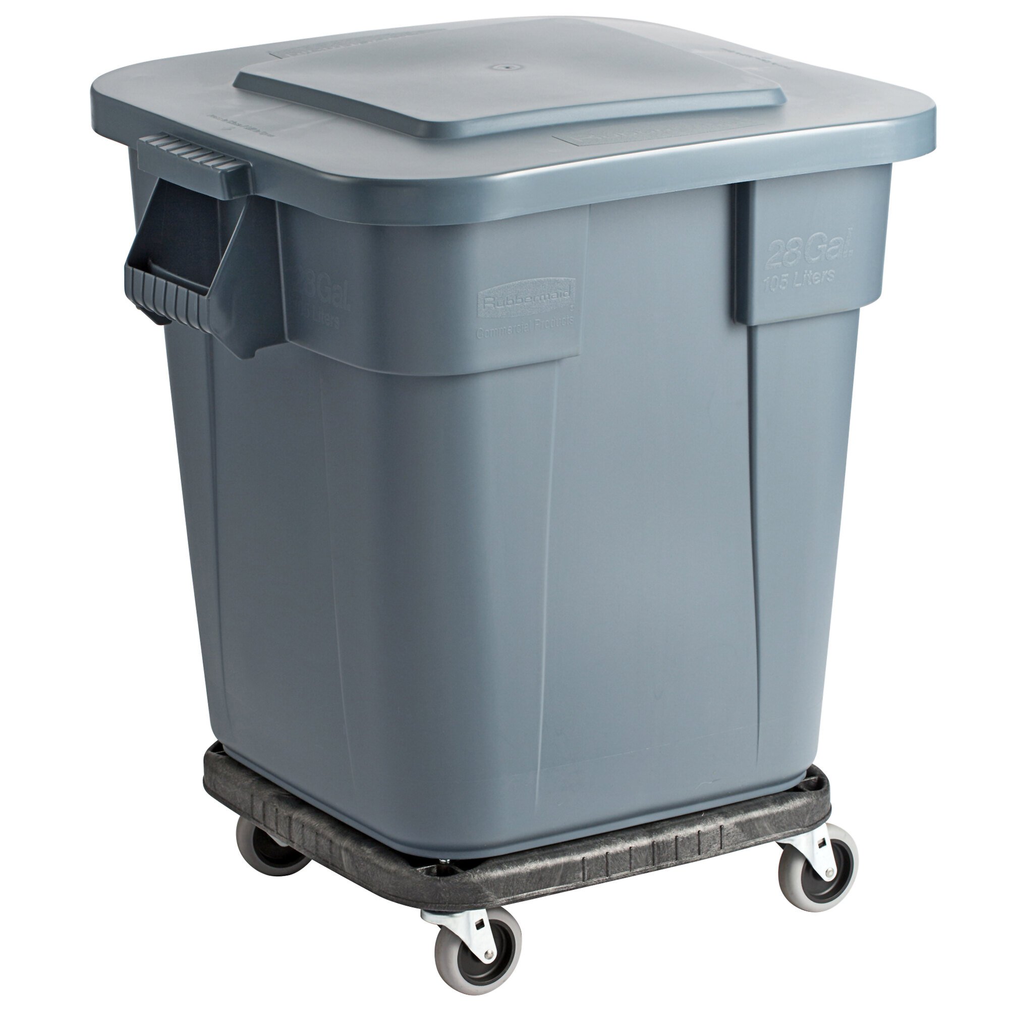 Rubbermaid BRUTE 28 Gallon Gray Square Trash Can with Lid and Dolly