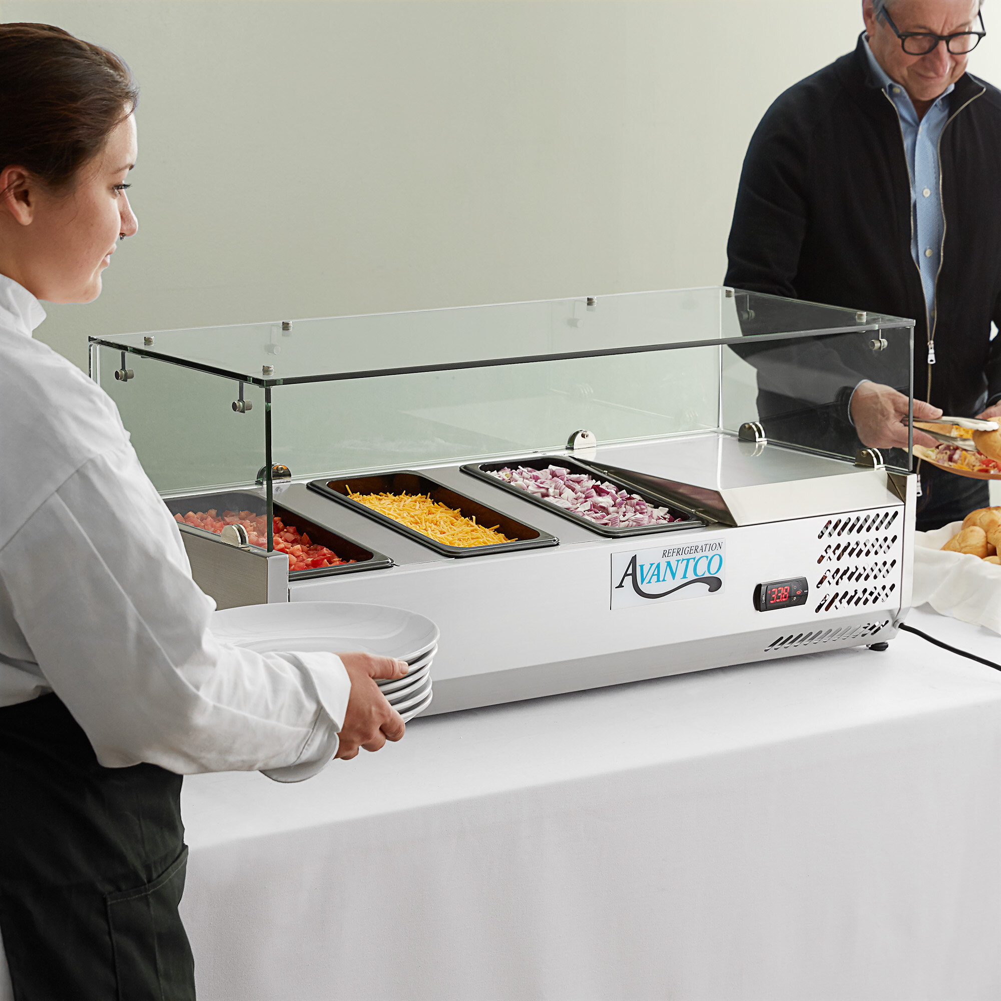 Avantco CPT-40 40" Countertop Refrigerated Prep Rail with Sneeze Guard