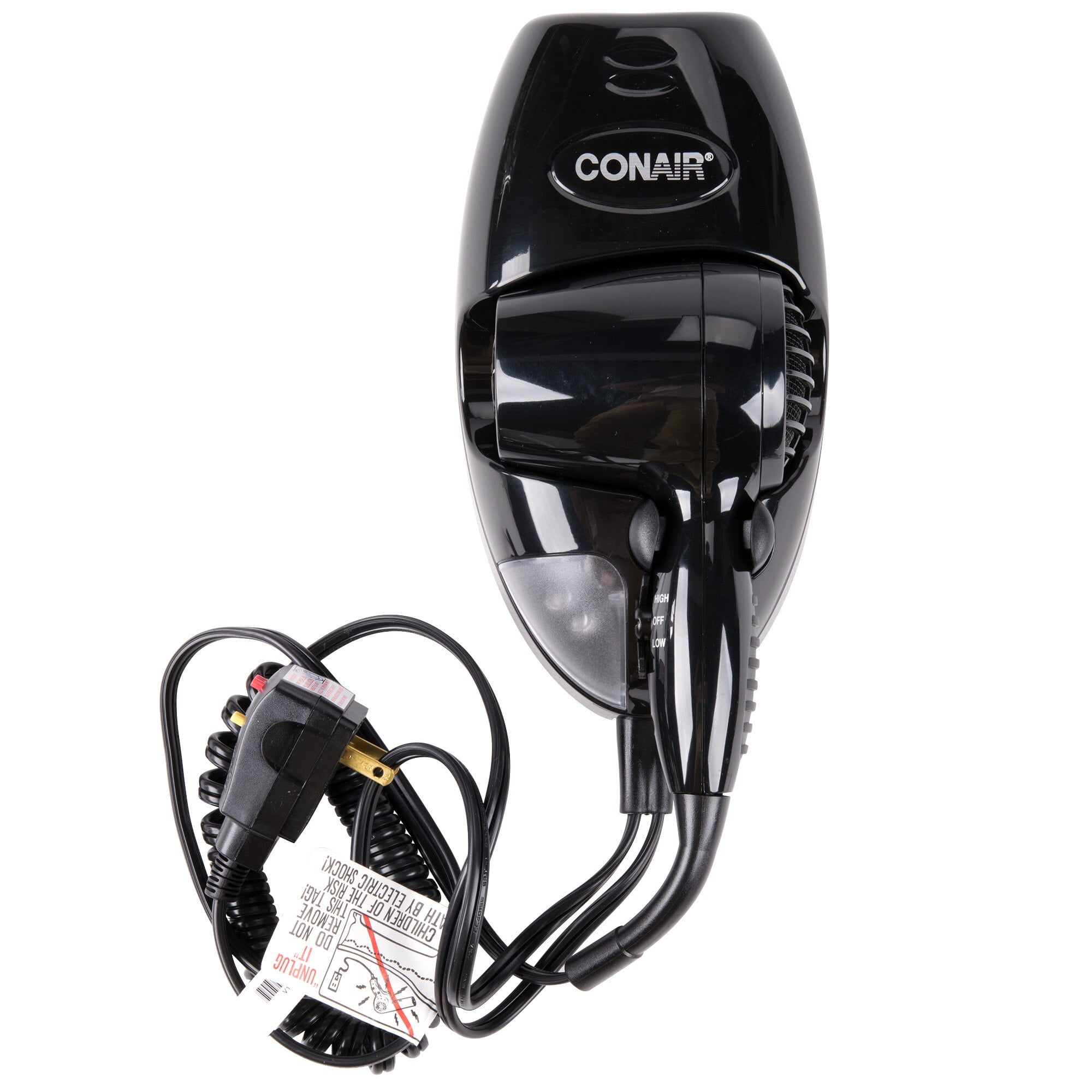 Conair 134BW Mini Turbo Black Wall Mount Hair Dryer with Nightlight - 1600W