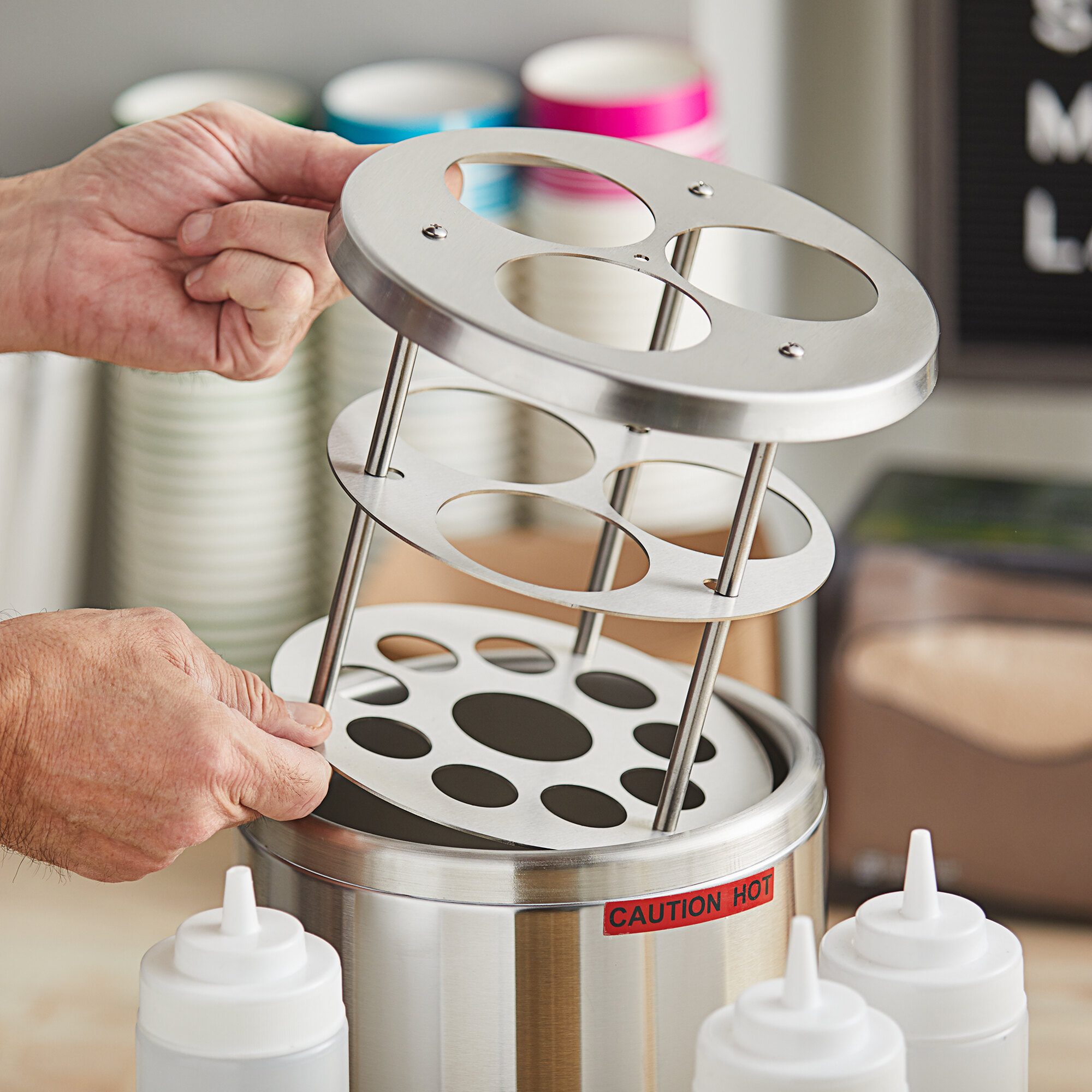 Carnival King SBI35 Triple 24 oz. Sauce / Topping Bottle Holder for 3.5 ...