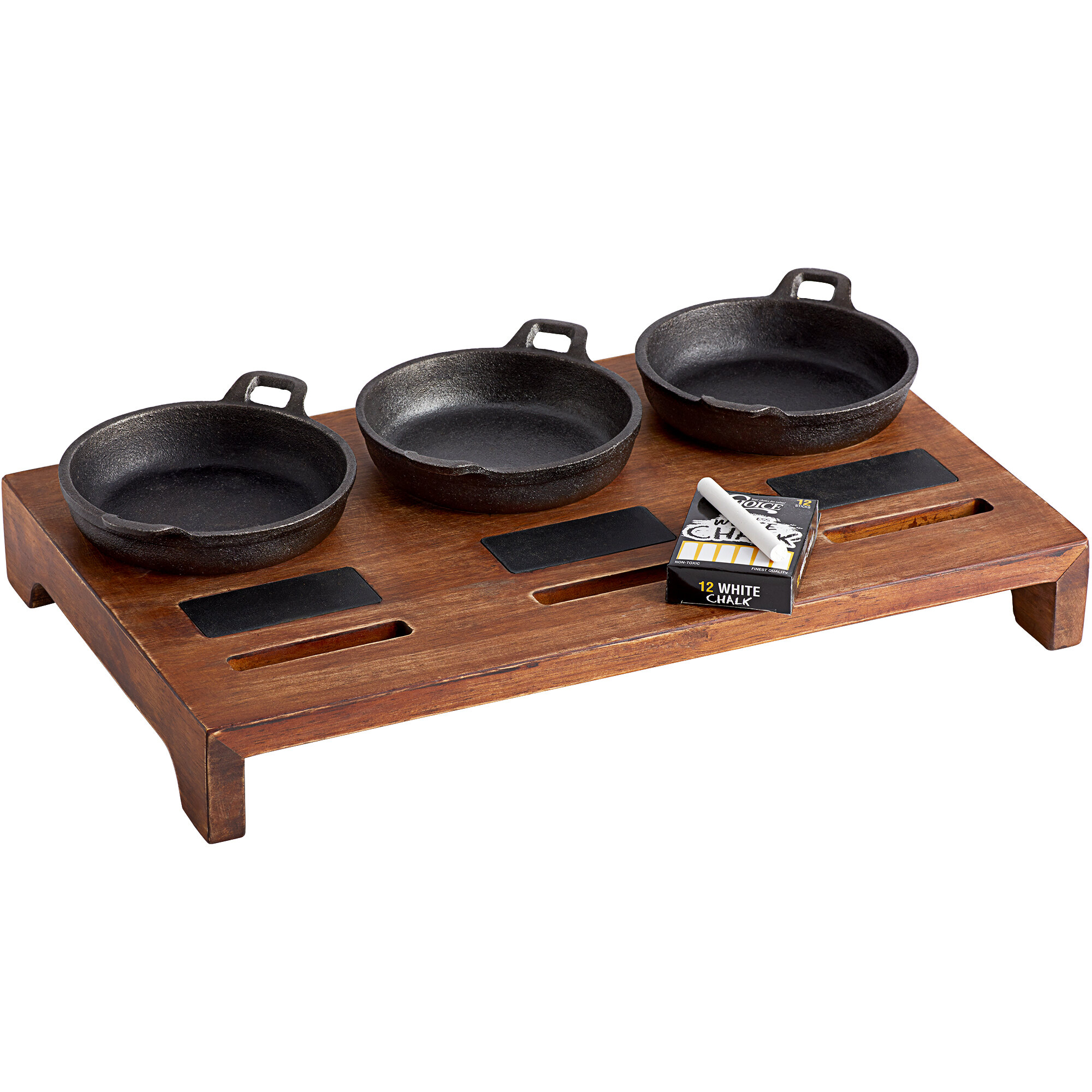 Sampler Platter w/ 3 Cast Iron Dishes & Rustic Display Stand