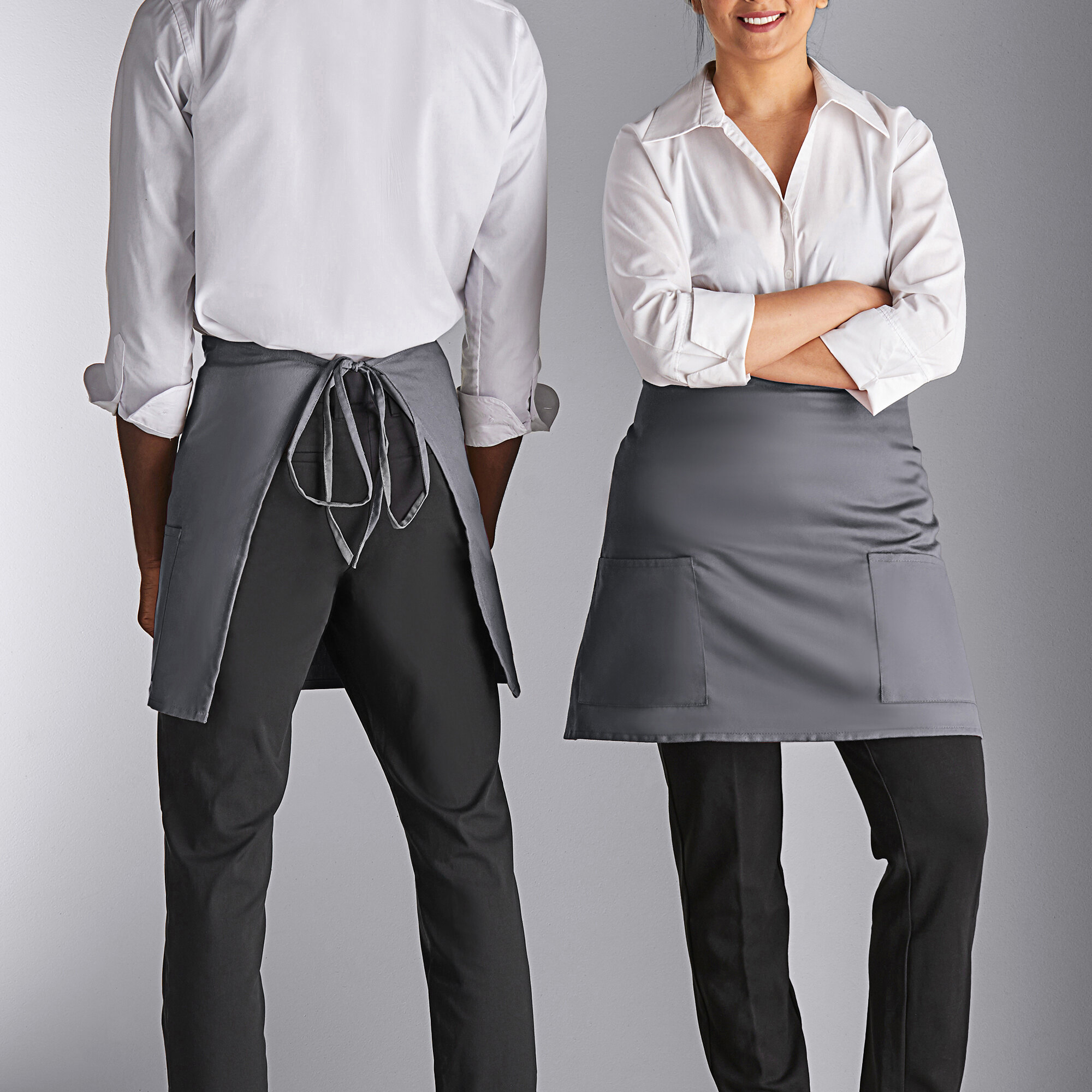 Choice Gray Half Bistro Apron with 2 Pockets - 18"L x 30"W