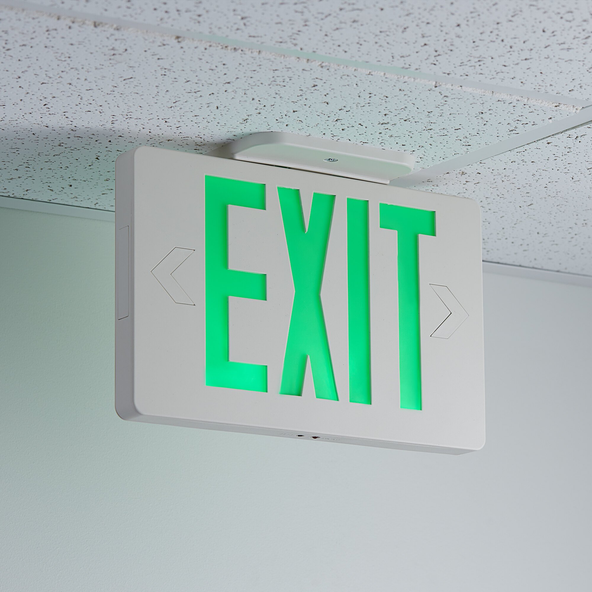 Lavex Industrial Slim Green LED Exit Sign with Battery Backup - 1.1W Unit