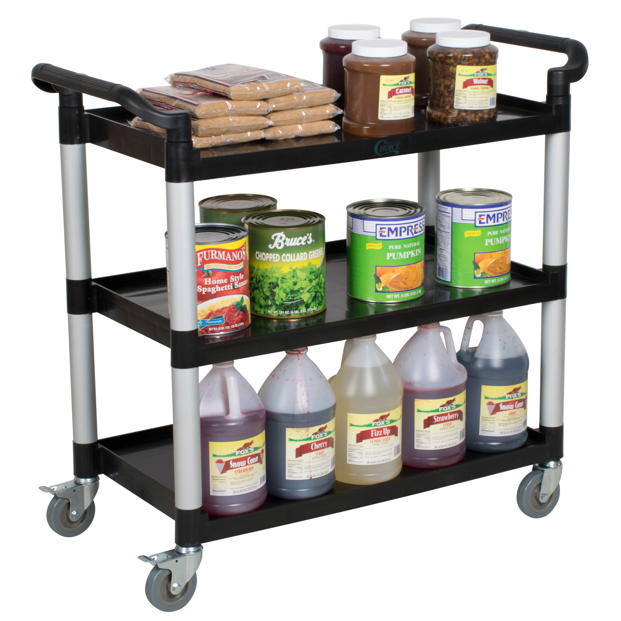 Choice Black Utility / Bussing Cart with Three Shelves - 42" x 20"