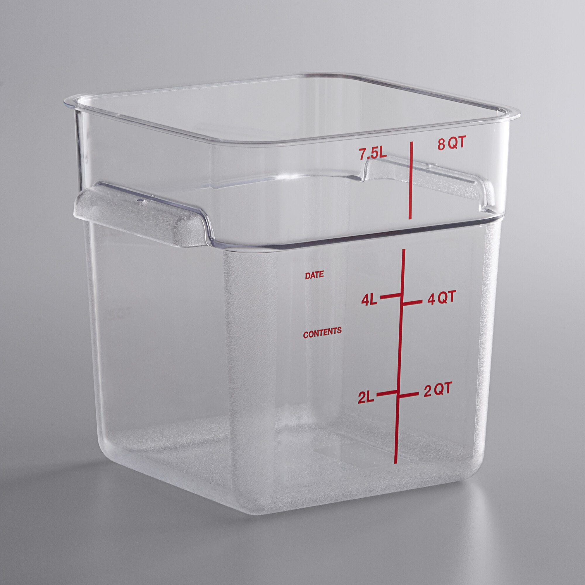 Vigor 8 Qt. Clear Square Polycarbonate Food Storage Container with Red ...