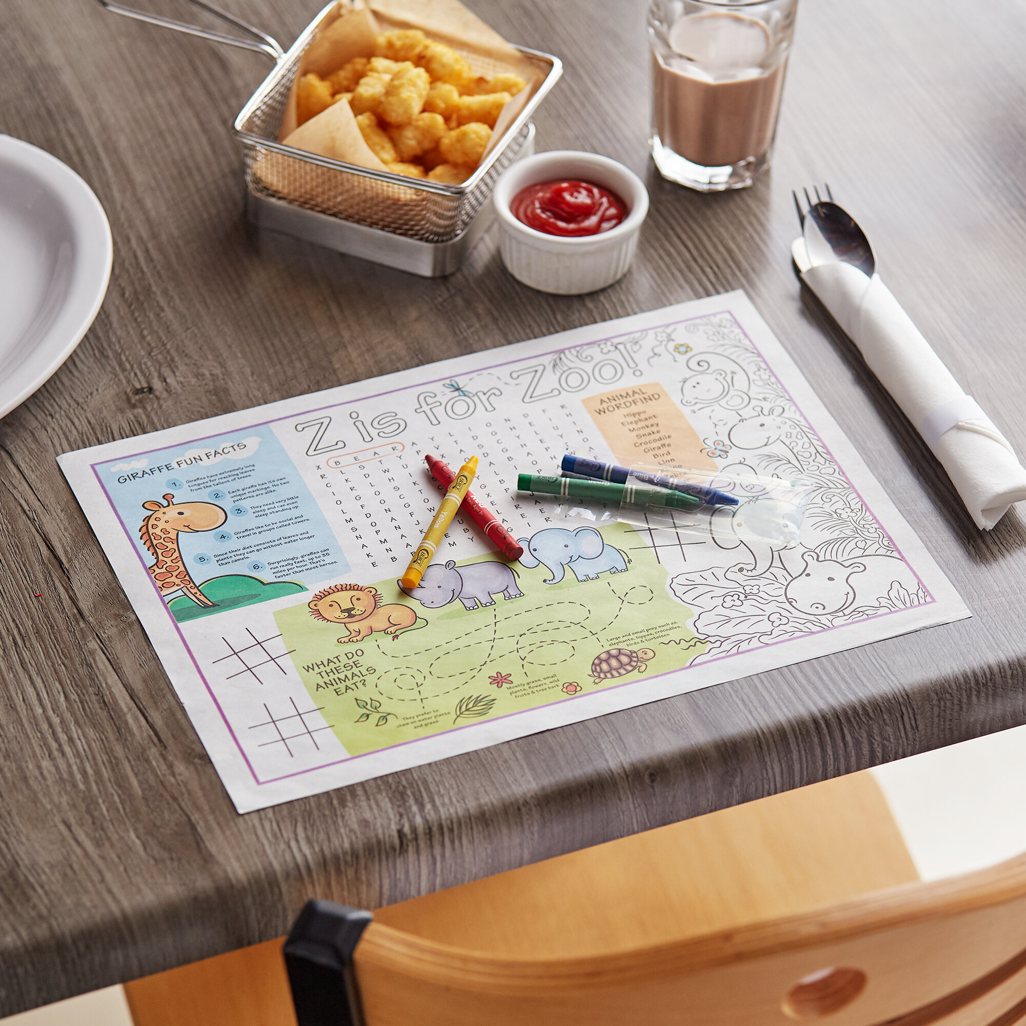 Choice 10" x 14" Kids Zoo Themed Interactive Placemat with 4 Pack Kids ...