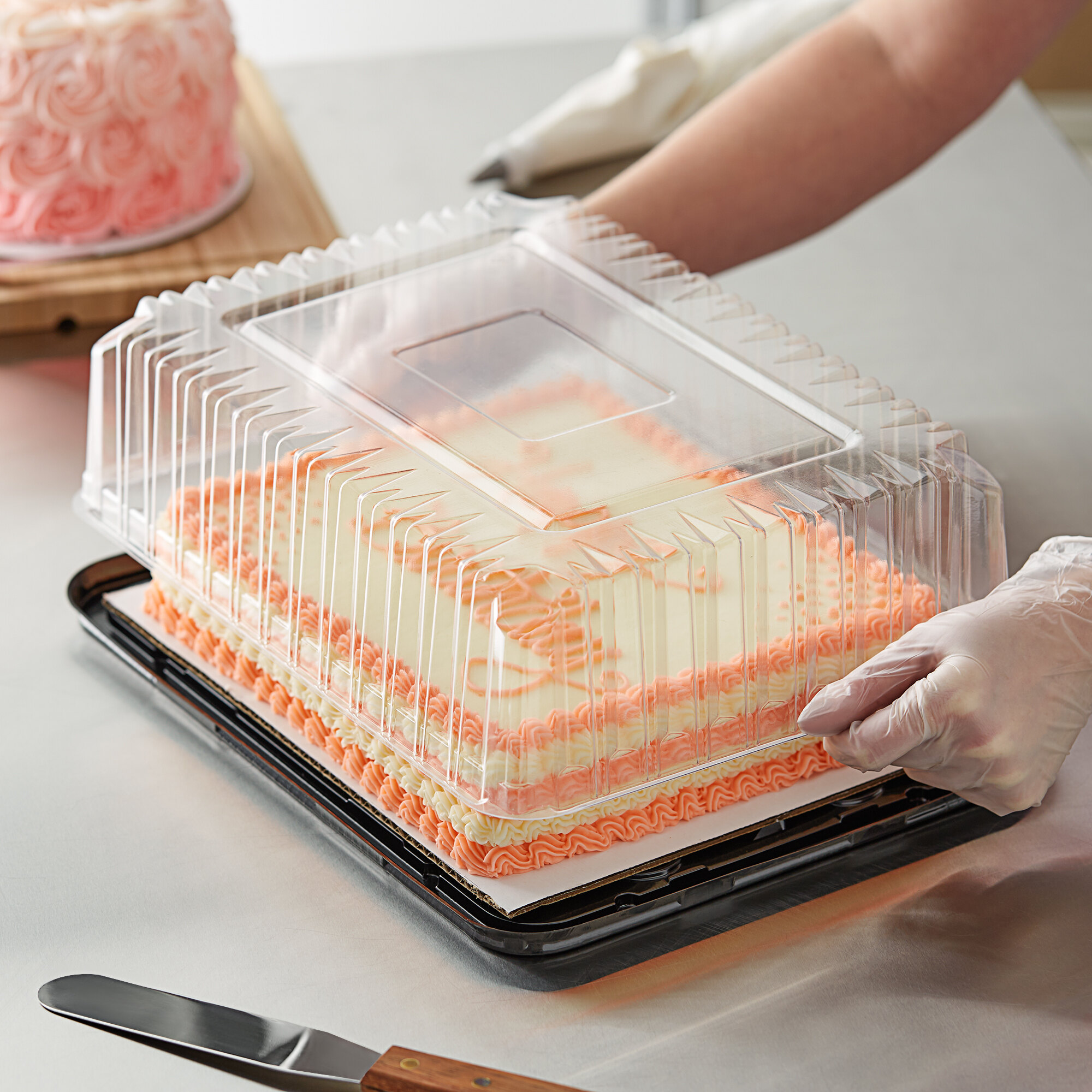 Choice 1/2 Size Low Dome Sheet Cake Display Container with Clear Dome ...