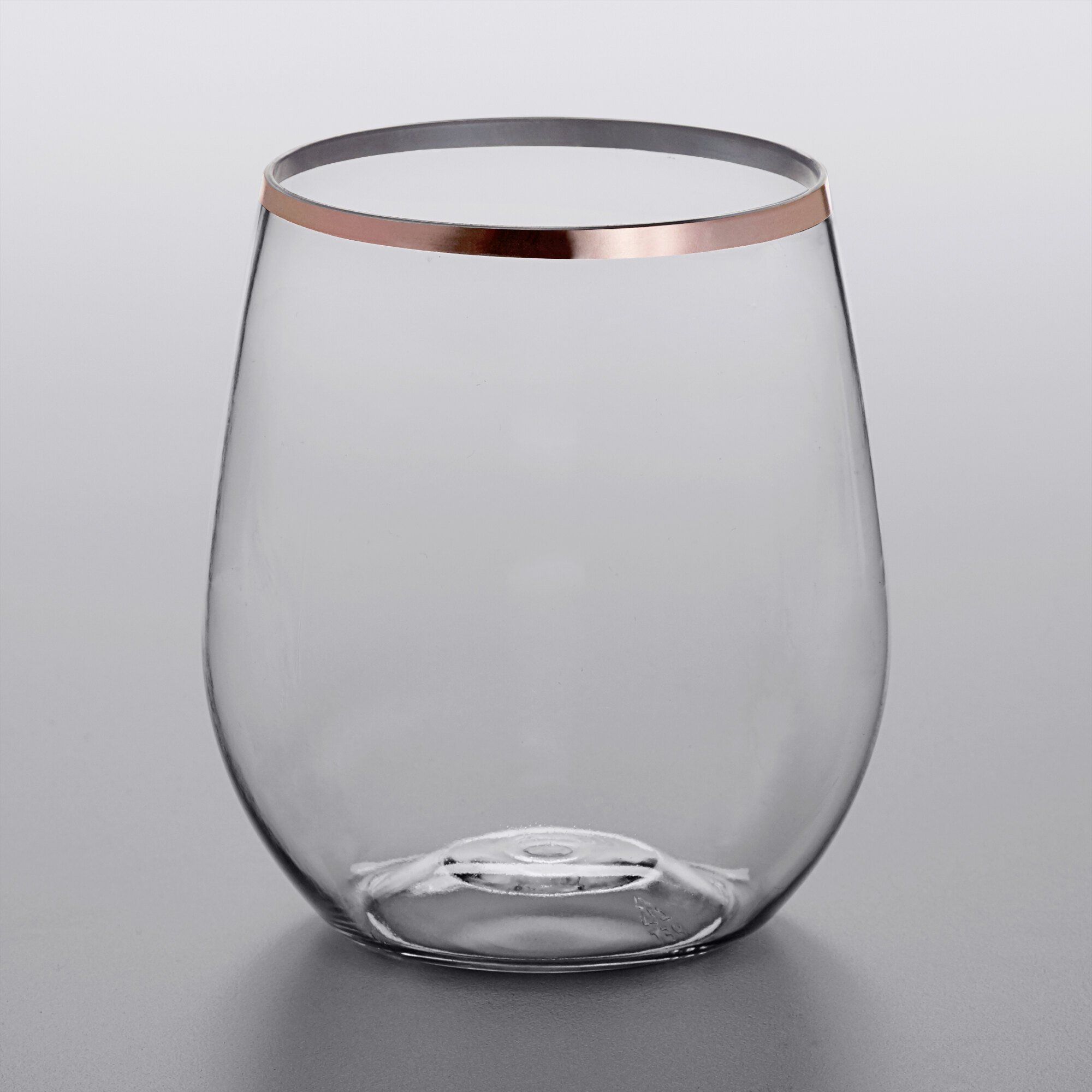 Gold Visions 12 Oz Clear Plastic Stemless Wine Glass With Rose Gold