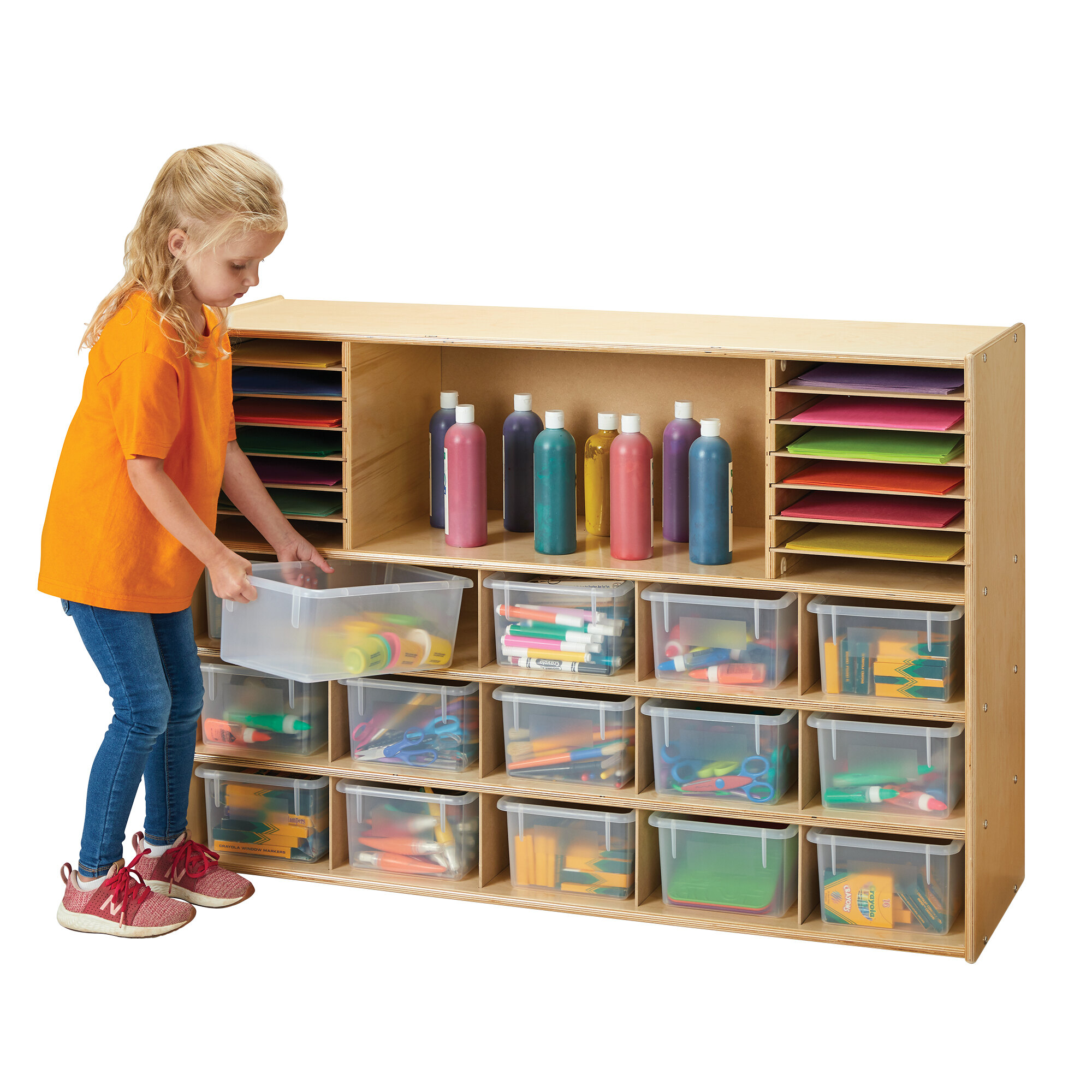 Young Time 7032YT 48" x 15" x 32 1/2" Natural Sectional Cubbie Storage ...