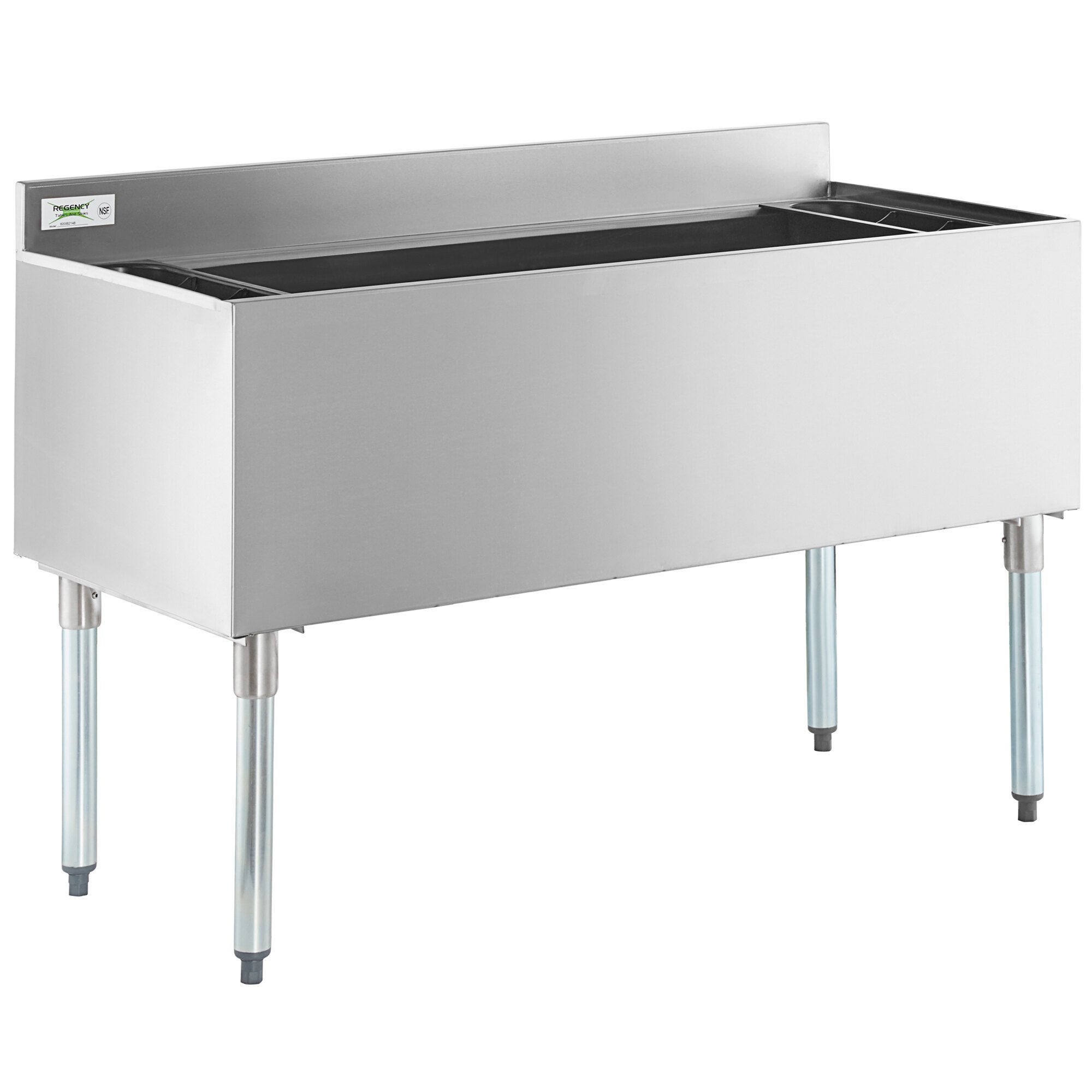 Regency 21" x 48" Stainless Steel Underbar Ice Bin with Bottle Holders