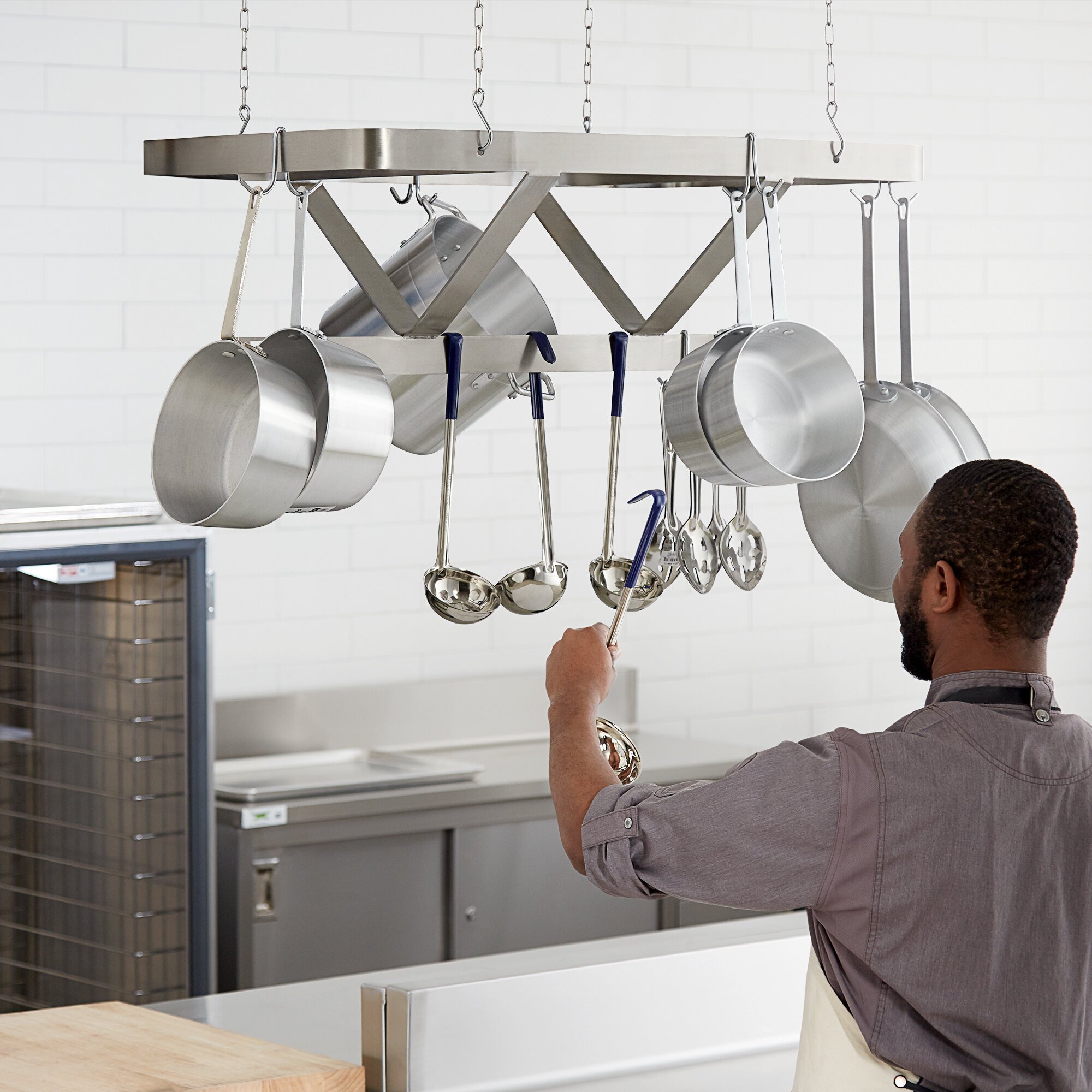 Regency Stainless Steel Ceiling-Mounted Pot Rack with 9 Double Prong ...