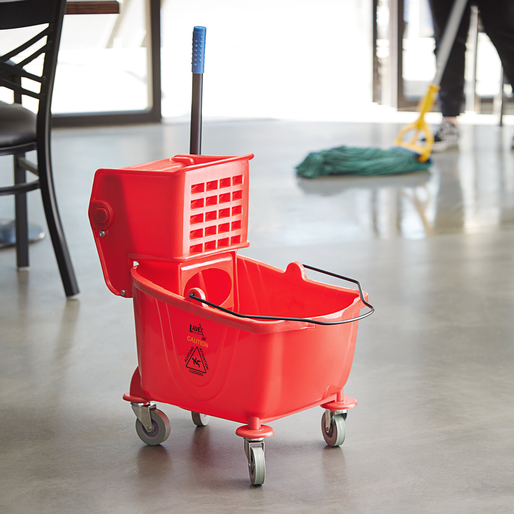 Lavex Janitorial 26 Qt. Red Mop Bucket and Side Press Wringer Combo
