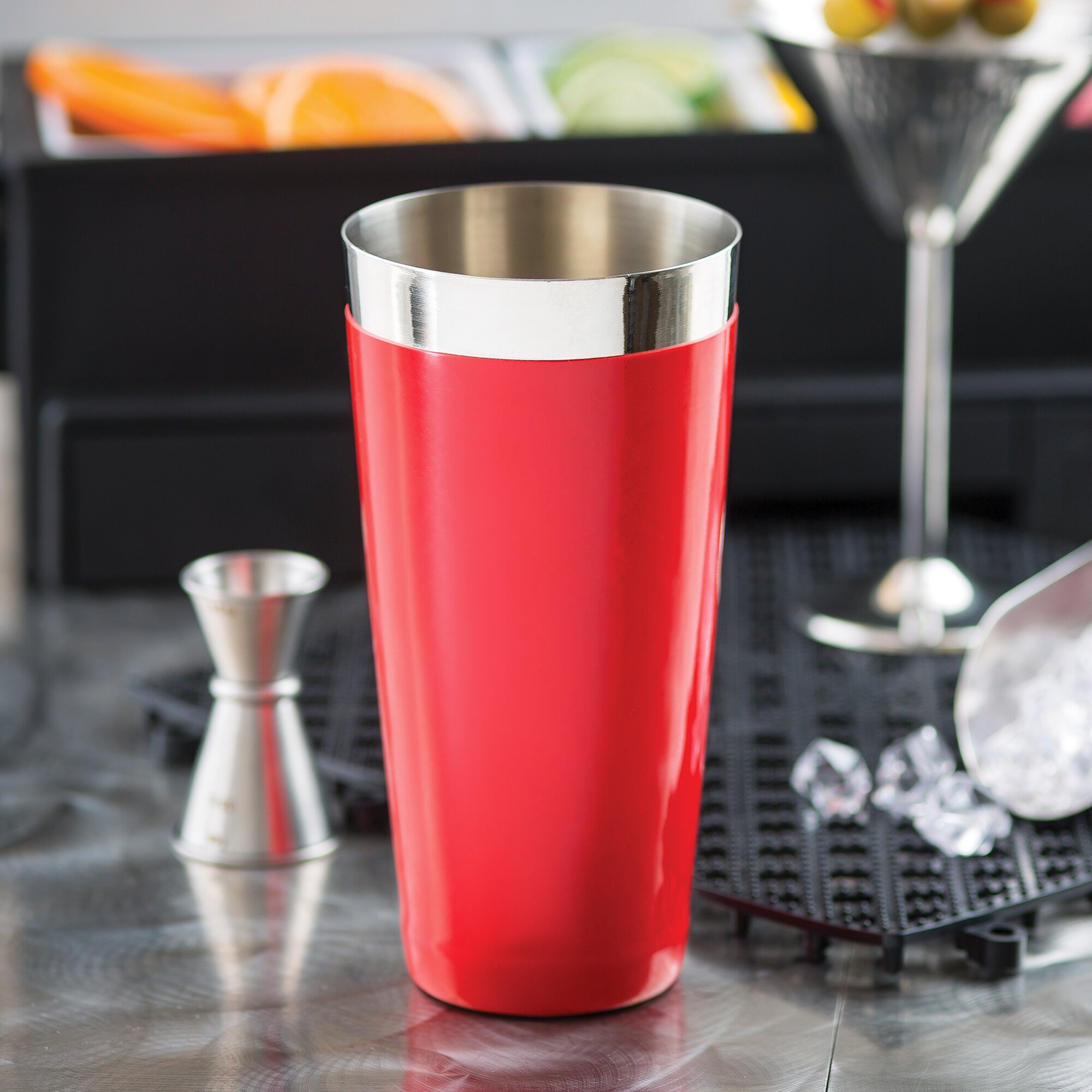Tablecraft 10371 28 oz. Red Stainless Steel Cocktail Shaker Tin with ...