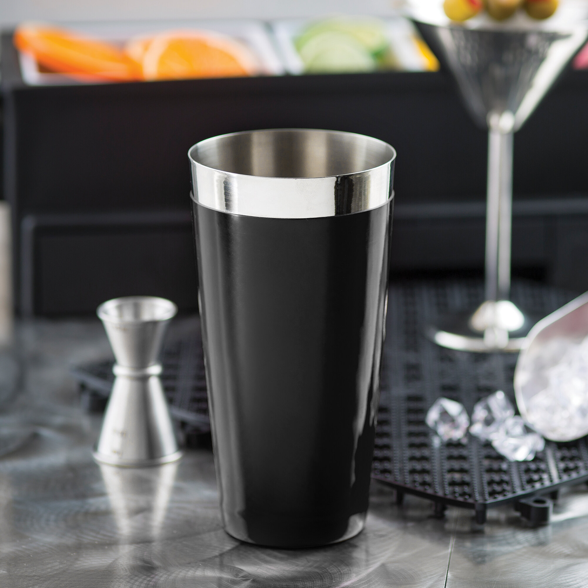 Tablecraft 10370 16 oz. Black Stainless Steel Cocktail Shaker Tin with ...