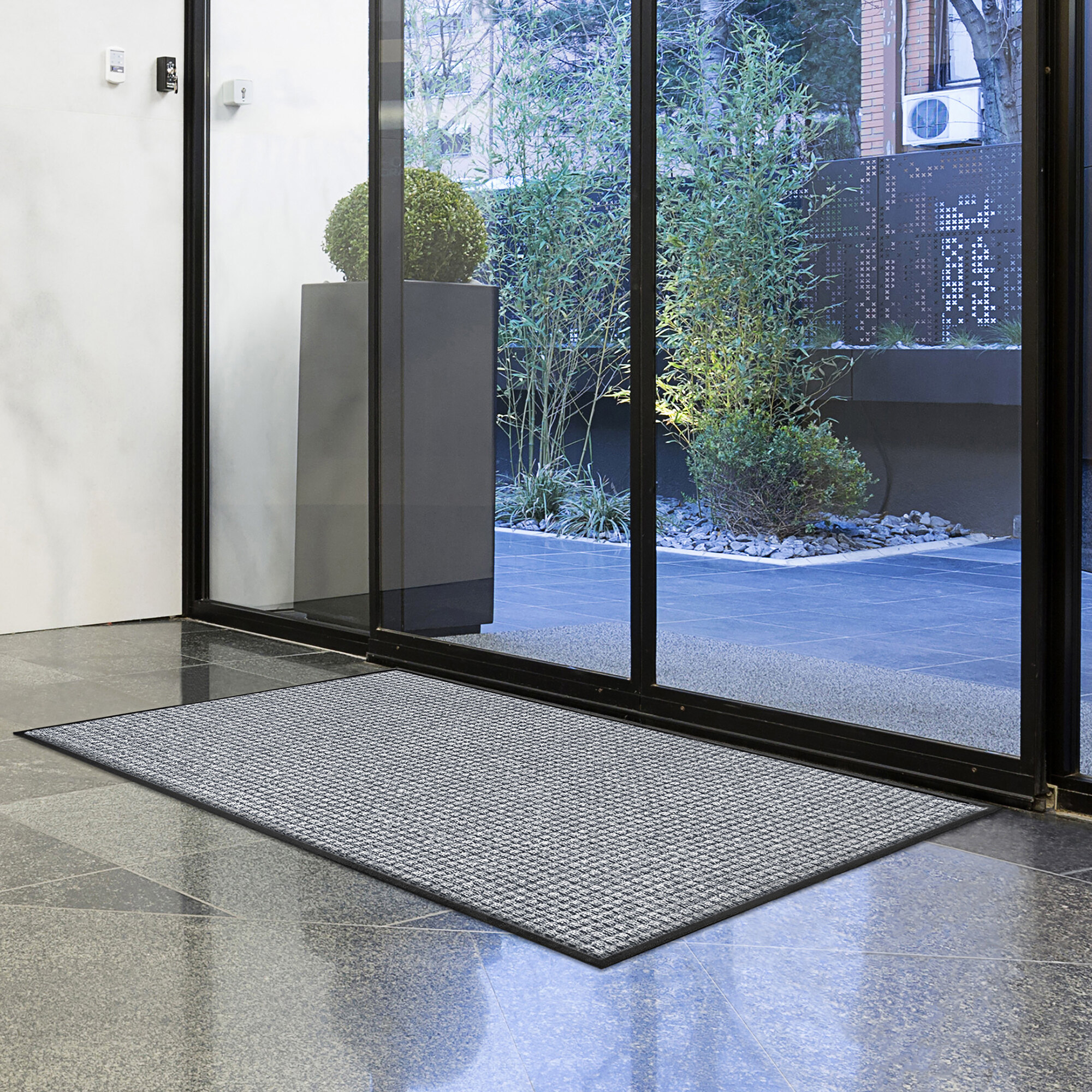 Lavex Janitorial Water Absorbent 3' x 5' Gray Waffle Indoor Entrance ...