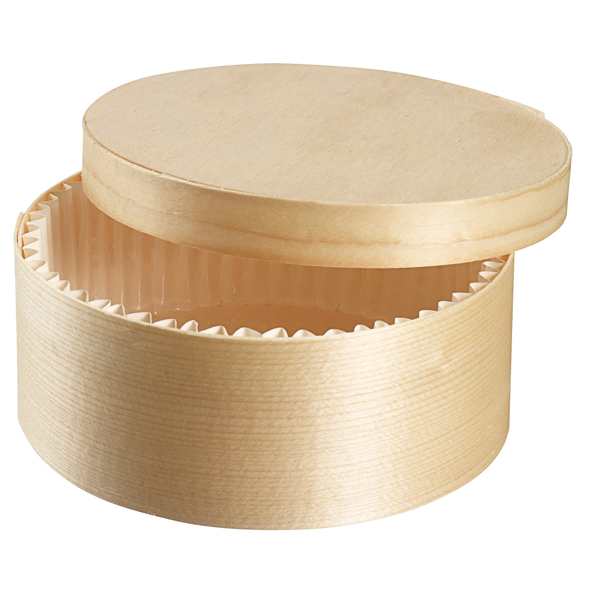Solia WA00070 5 1/8" Round Wooden Baking Box with Baking Paper - 200/Case